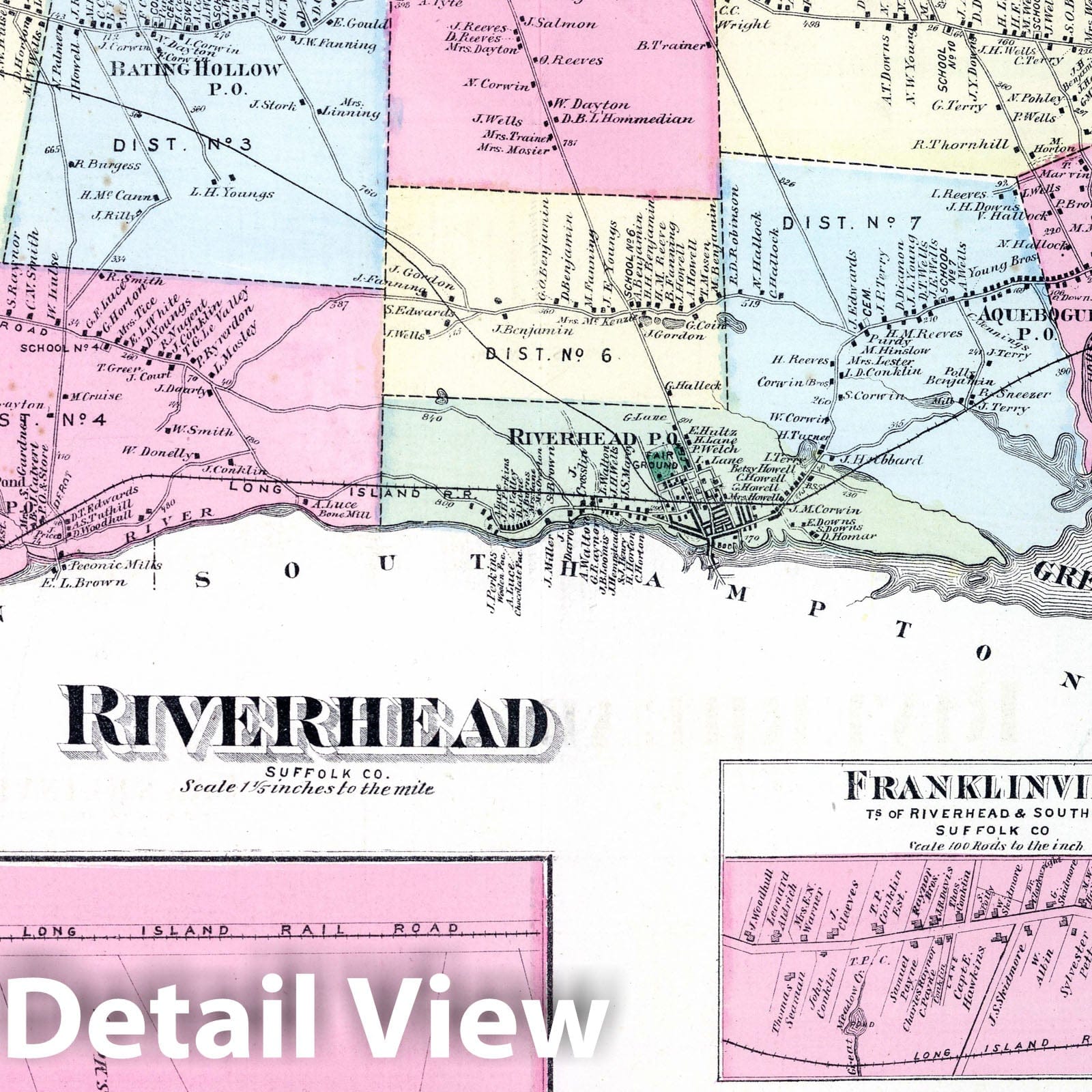 Historic Map : 1873 Riverhead, Franklinville, Riverhead, Southold, Aqu ...