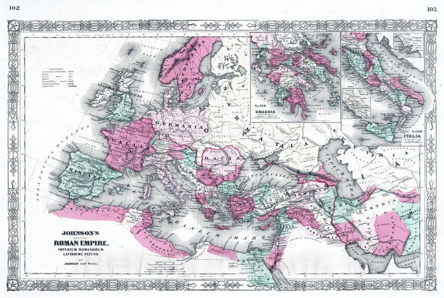 Historic Map : Mediterranean Sea, Europe 1865 Roman Empire. , Vintage ...