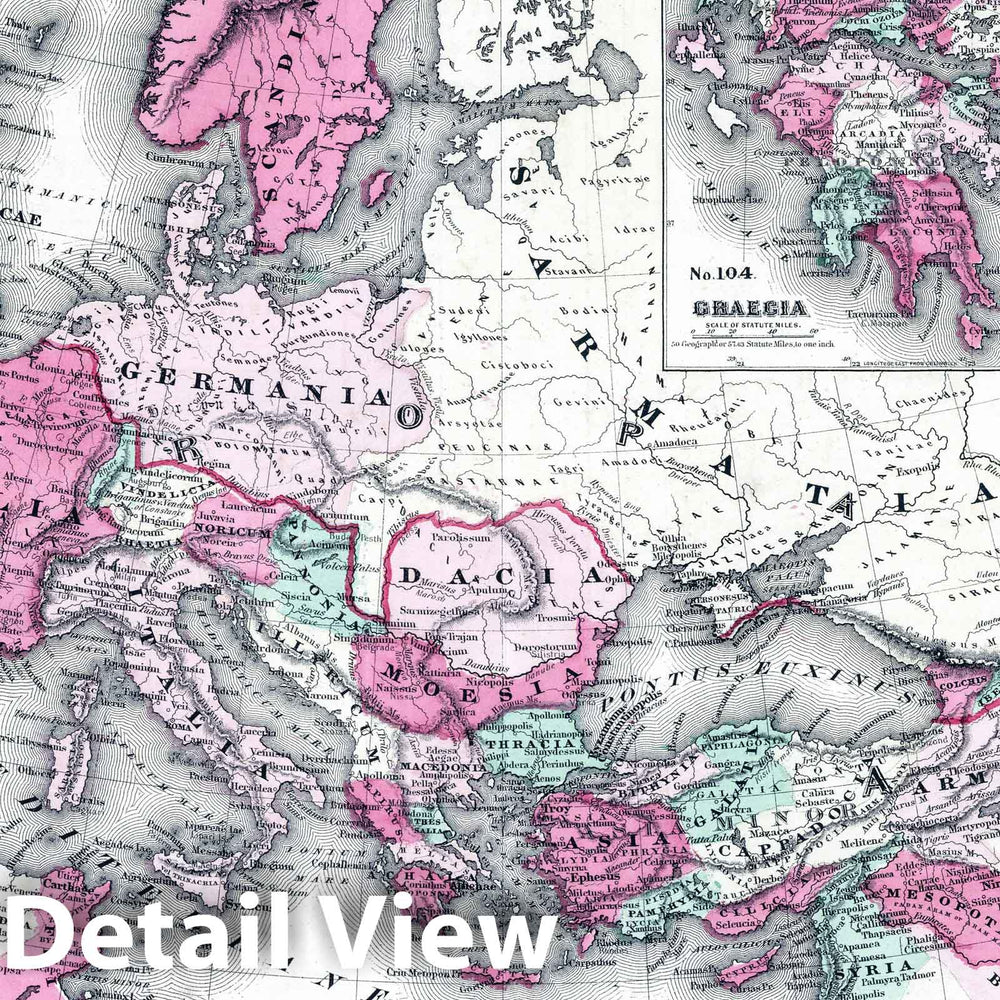 Historic Map : Mediterranean Sea, Europe 1865 Roman Empire. , Vintage ...