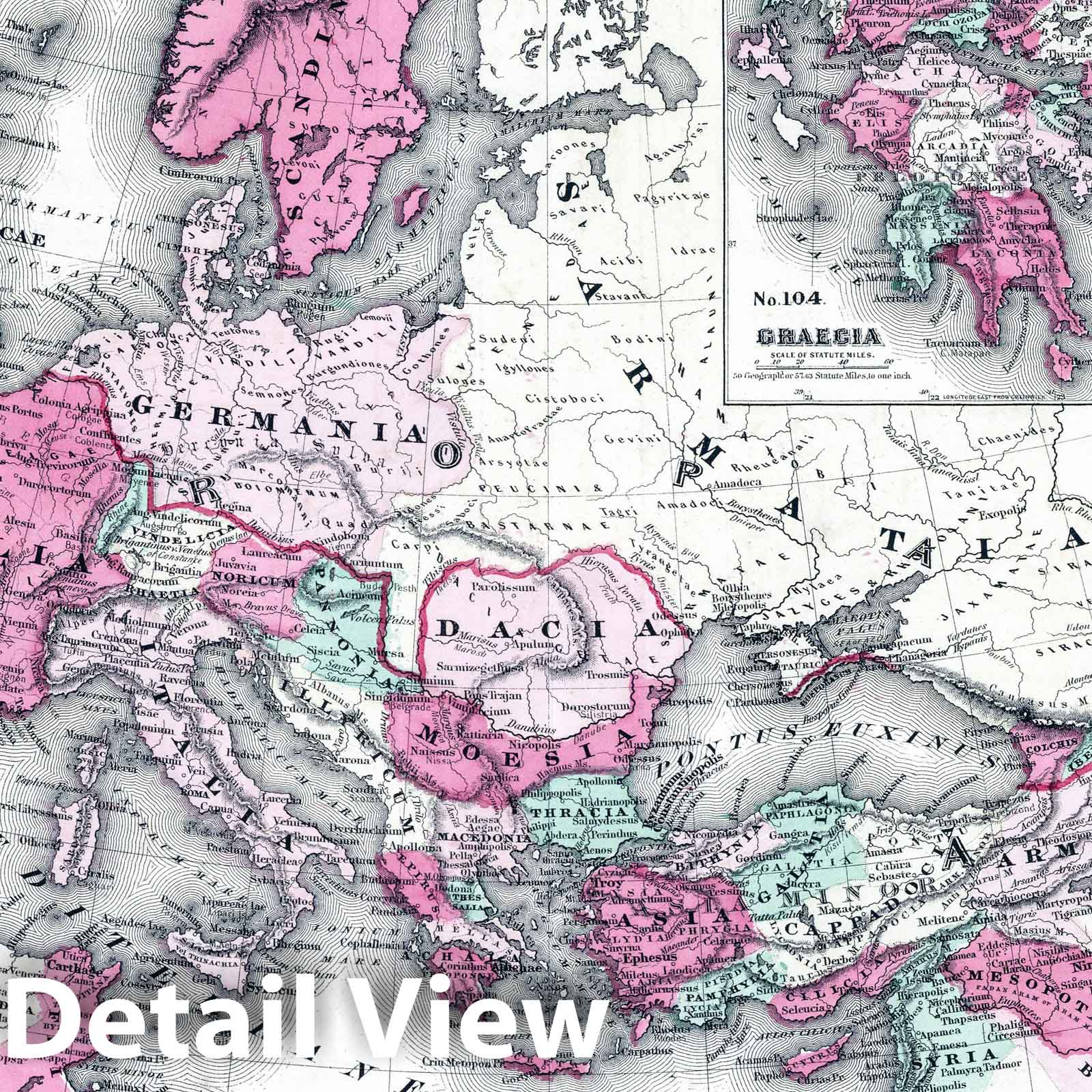 Historic Map : Mediterranean Sea, Europe 1865 Roman Empire. , Vintage ...