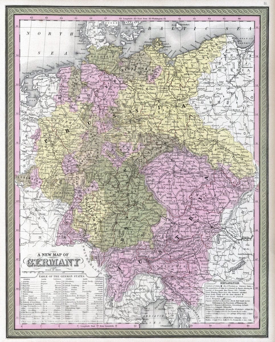 Historic Map : 1849 New Map of Germany - Vintage Wall Art – Historic ...