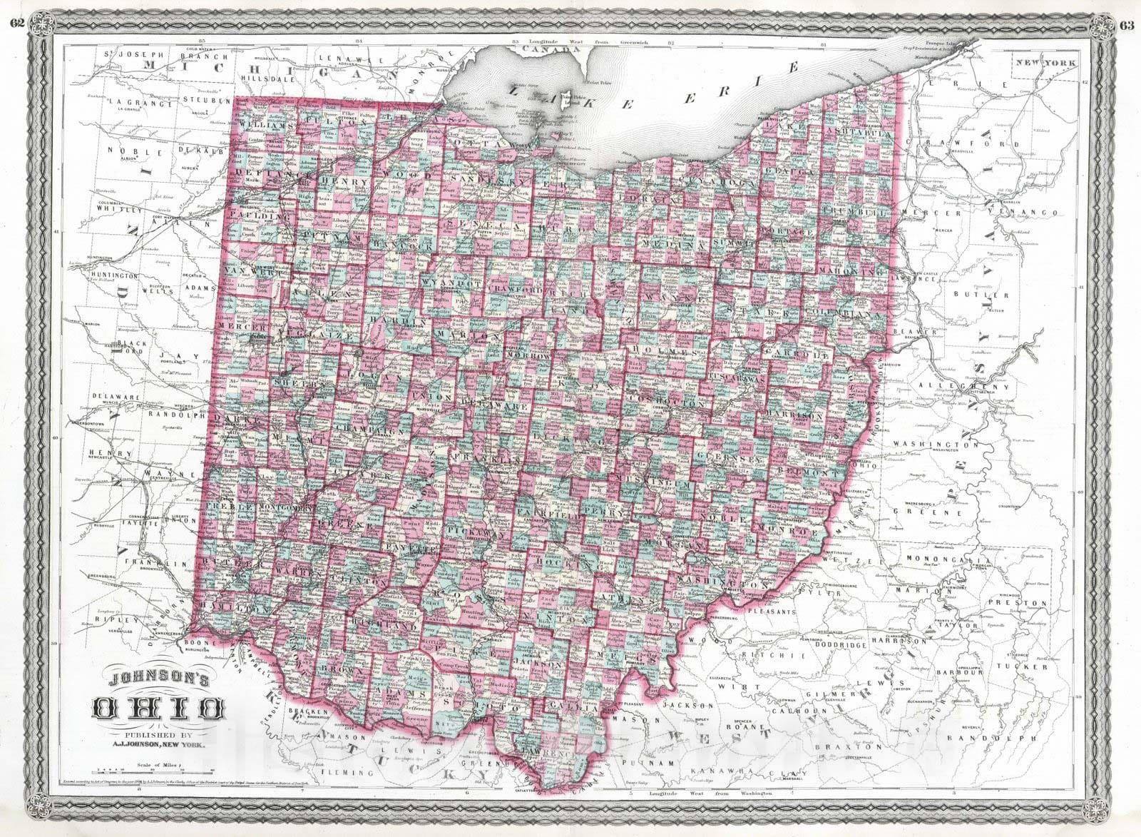 Historic Map : 1870 Ohio. - Vintage Wall Art – Historic Pictoric