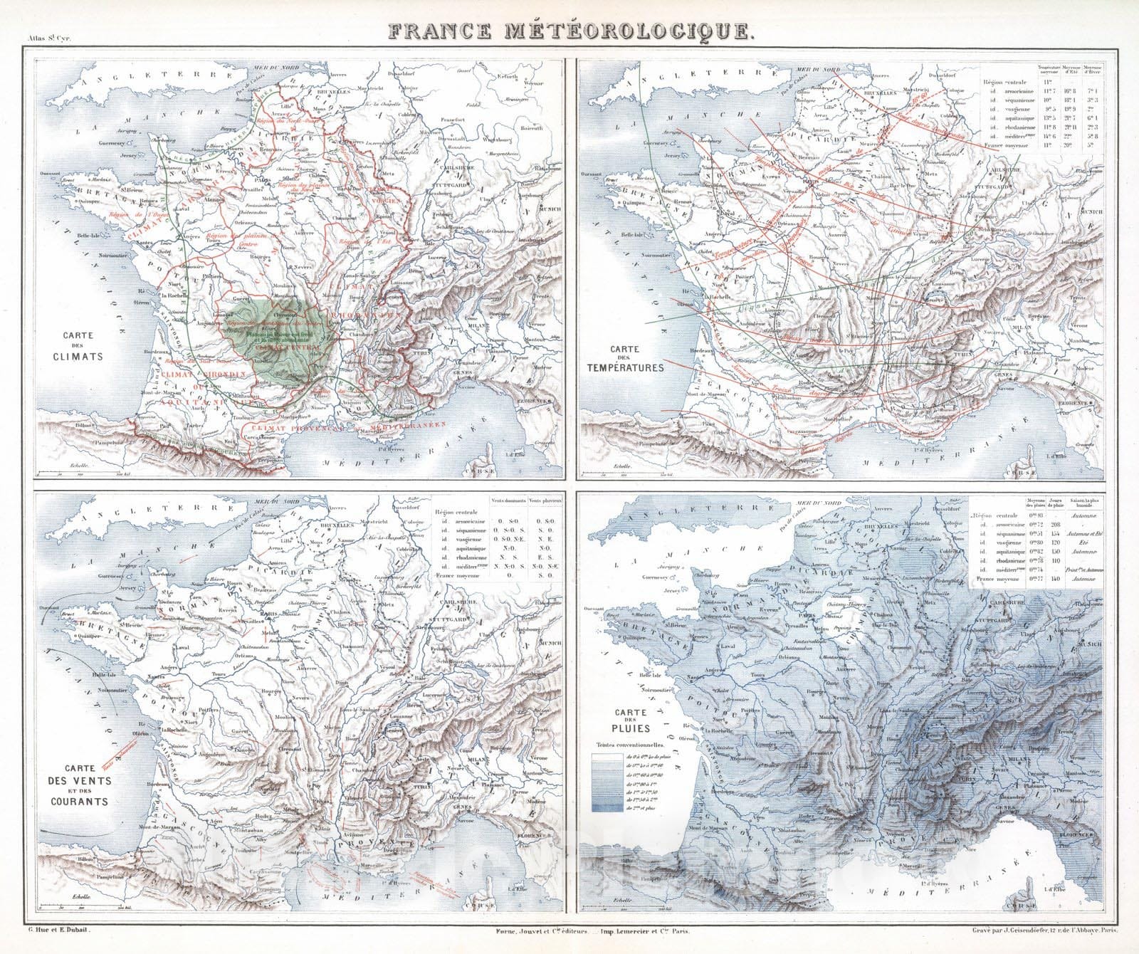 Historic Map : France, 1882 France Meteorologique. , Vintage Wall Art ...