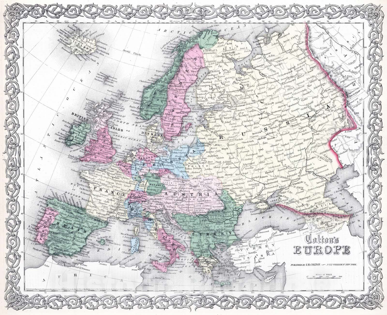 Europe Boundary Map 1865 Colton's Atlas Historical Print – Historic ...