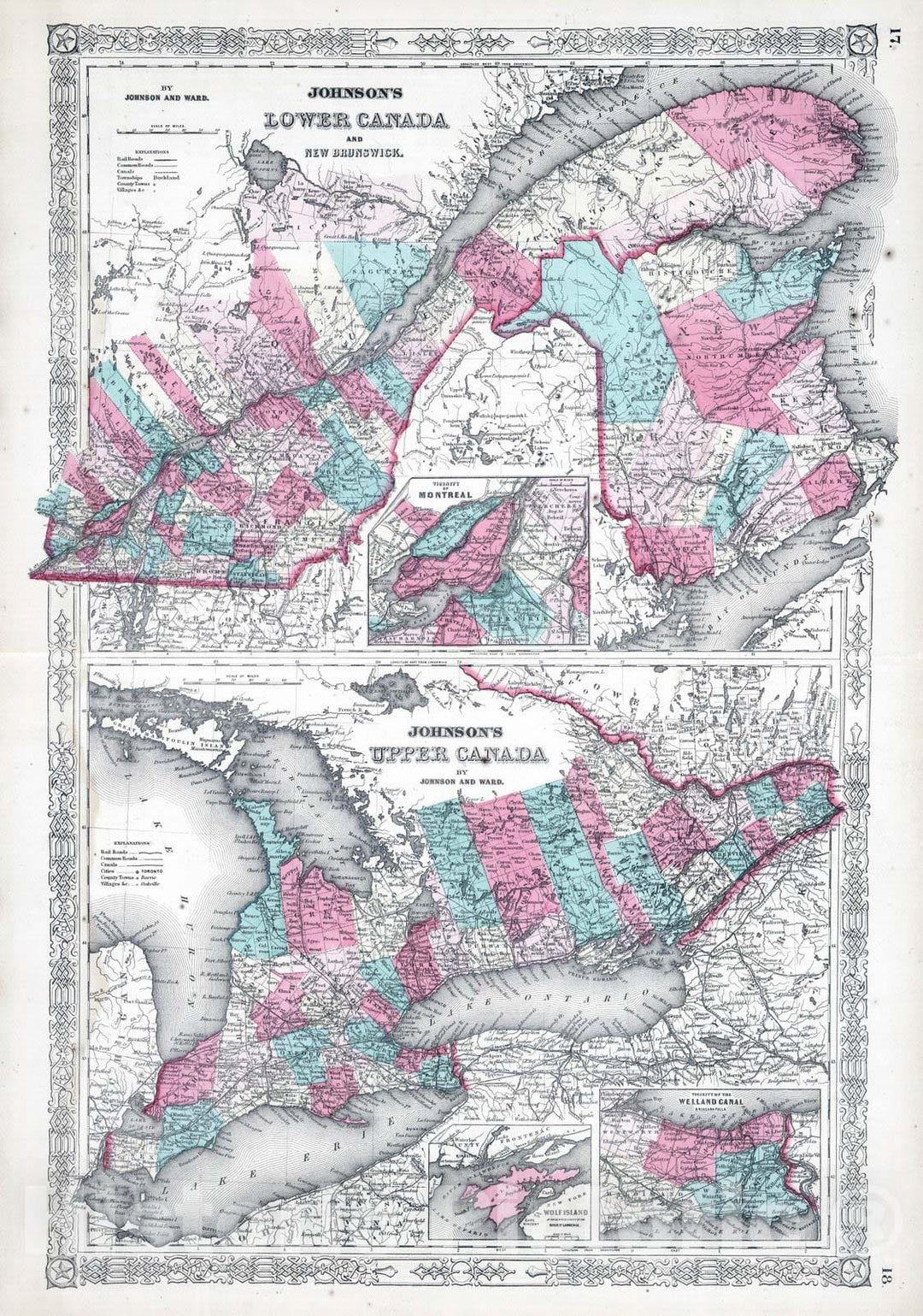 Historic Map : 1865 Lower Canada And New Brunswick, Upper Canada. - Vi ...