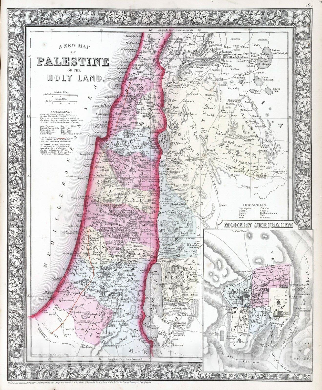 Historic Map : 1865 A New map of Palestine or the Holy Land - Vintage ...
