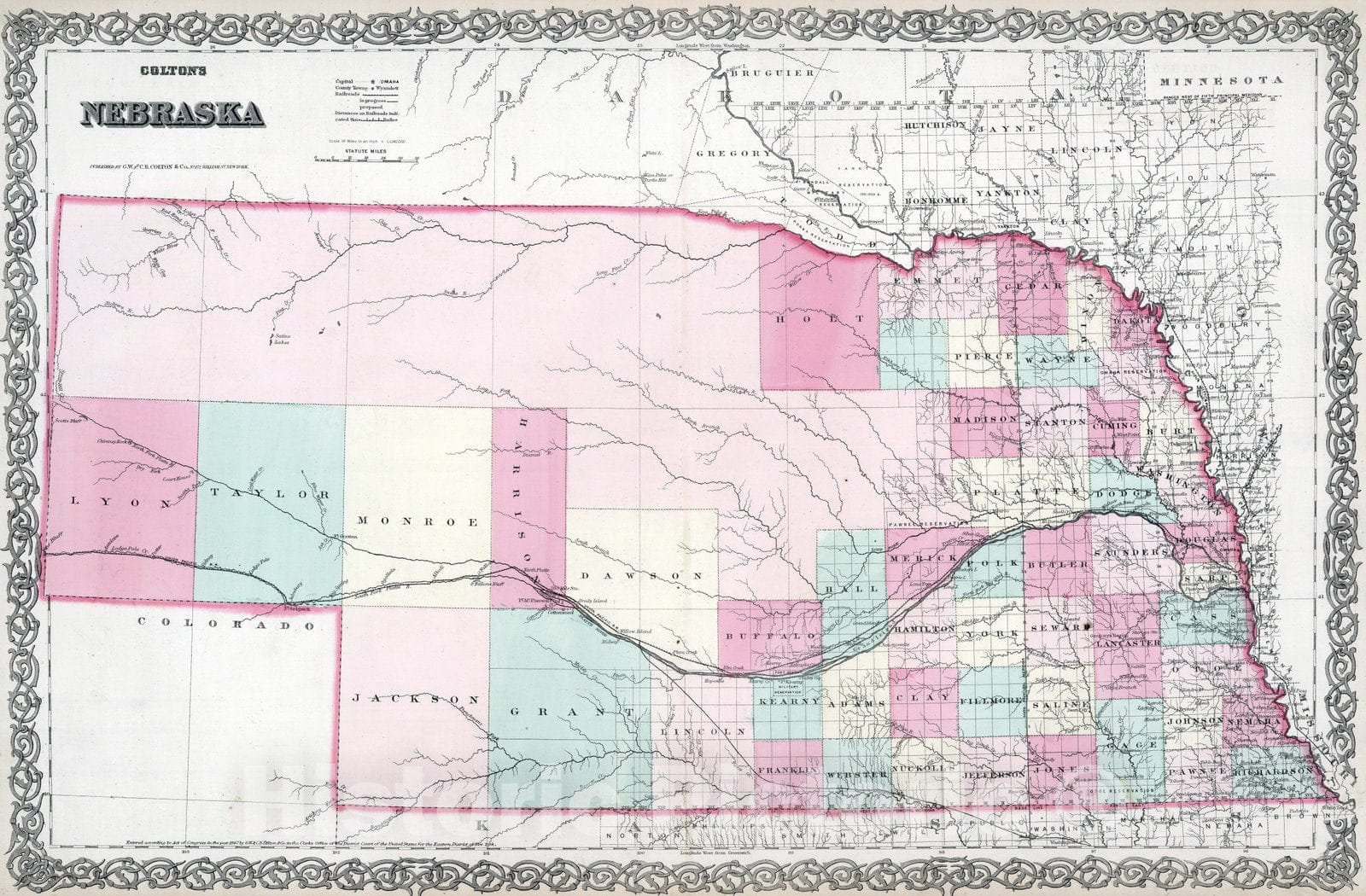 Historic Map : 1869 Nebraska. - Vintage Wall Art – Historic Pictoric
