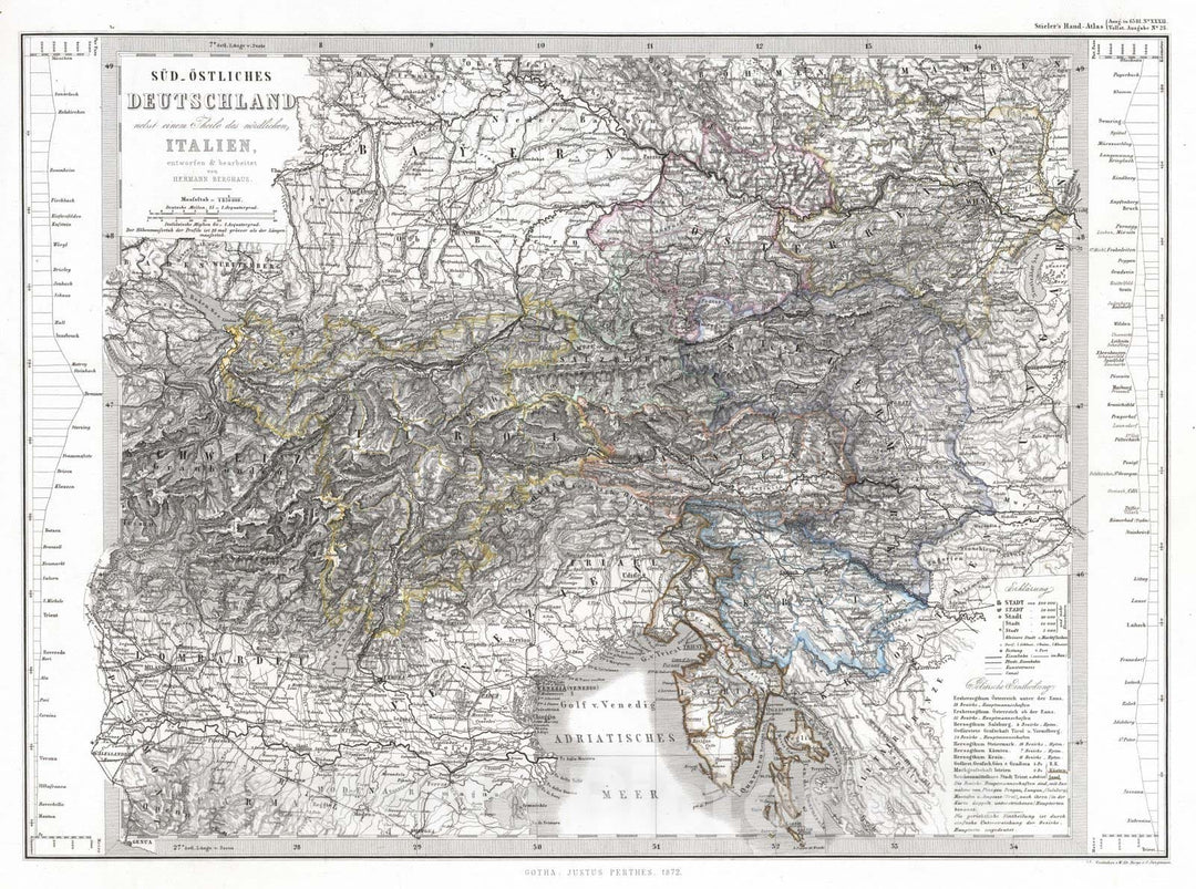 Historic Map : Austria; Germany; Italy; Slovenia, 1872 Sud-Ostliches D ...
