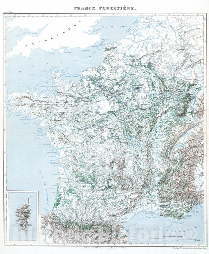 Historic Map : France, 1882 France Forestiere. , Vintage Wall Art ...