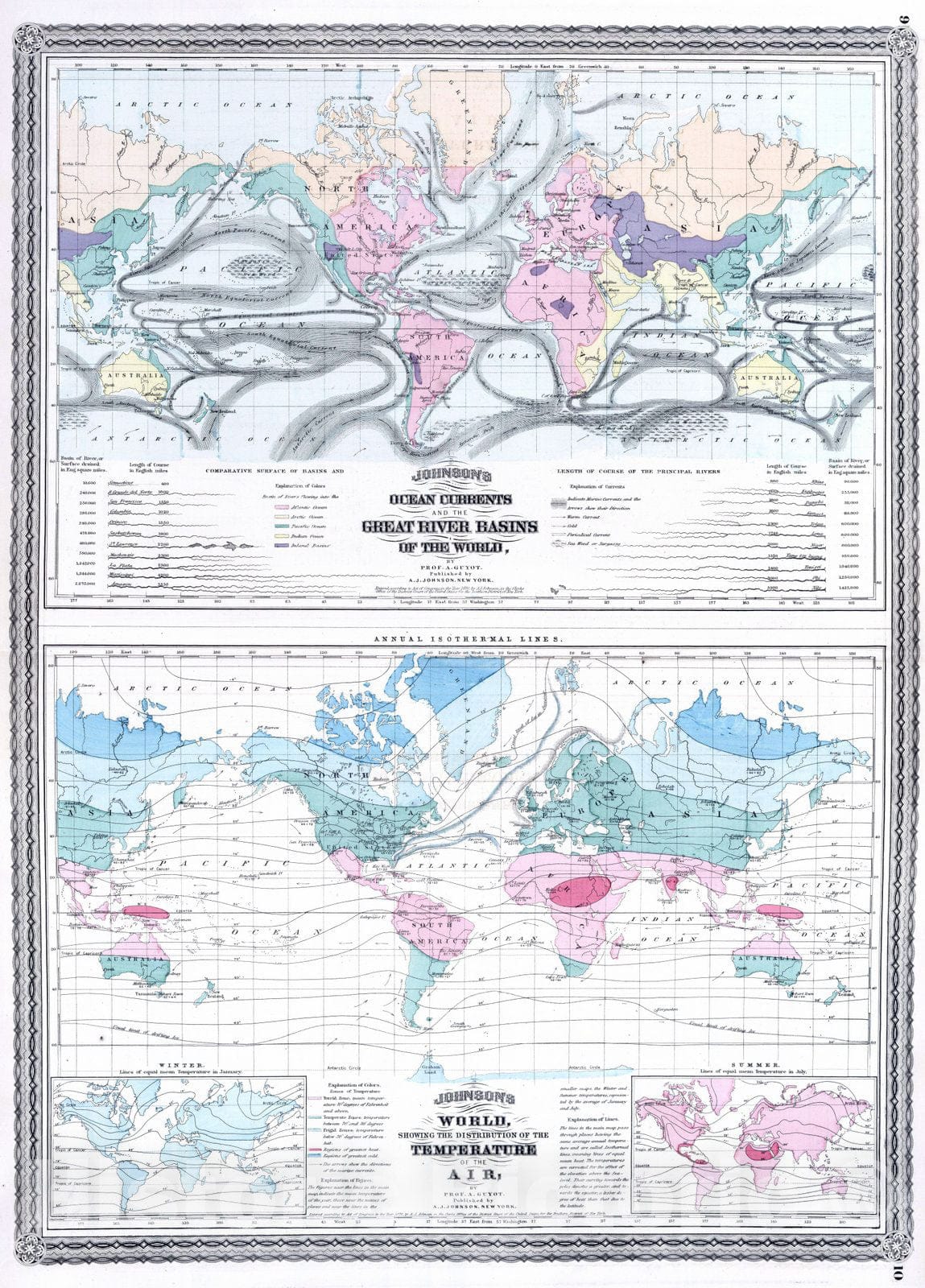 Historic Map : 1870 Ocean Currents, Great River Basins of the World, a ...