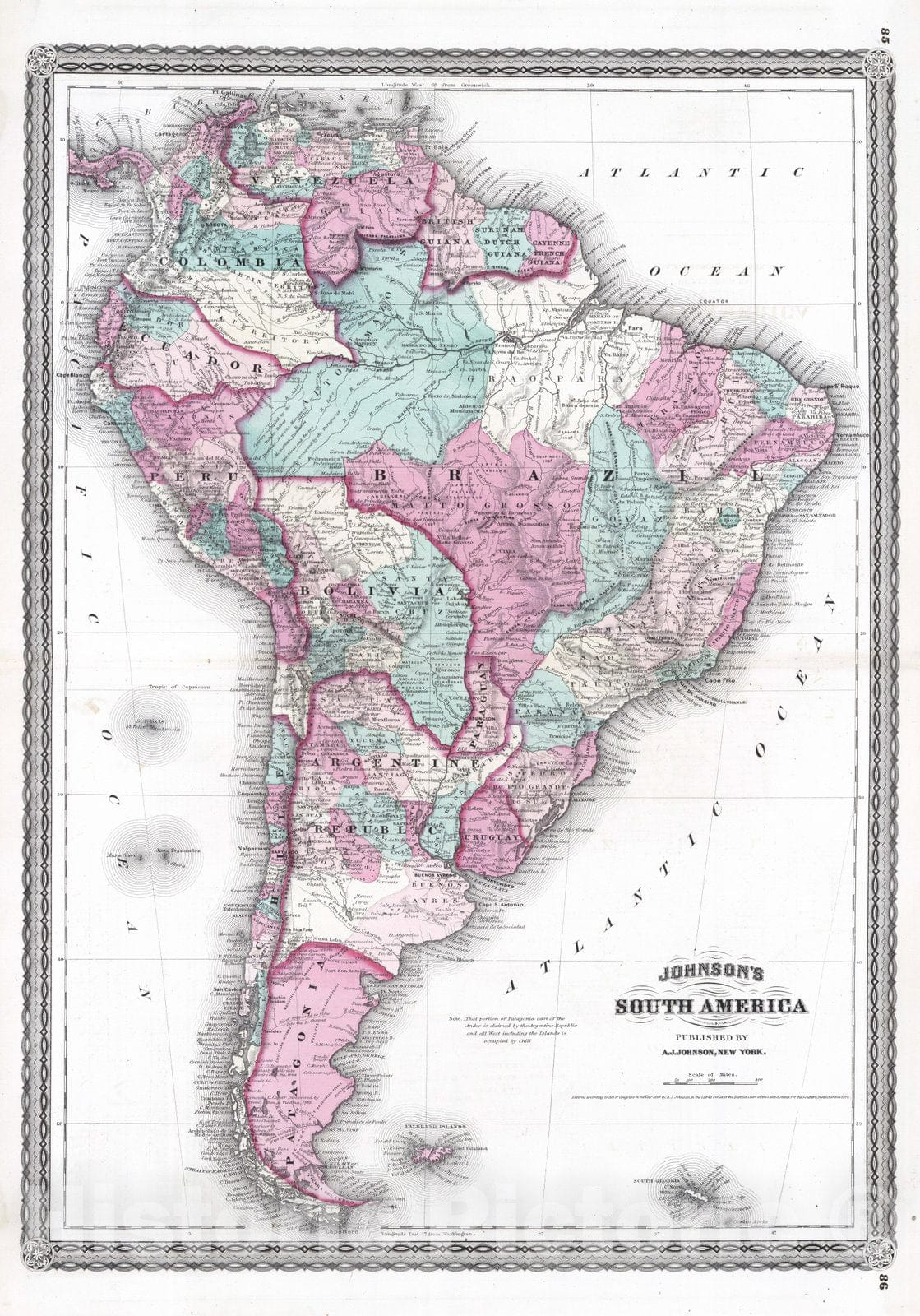 Historic Map : 1870 South America. - Vintage Wall Art – Historic Pictoric