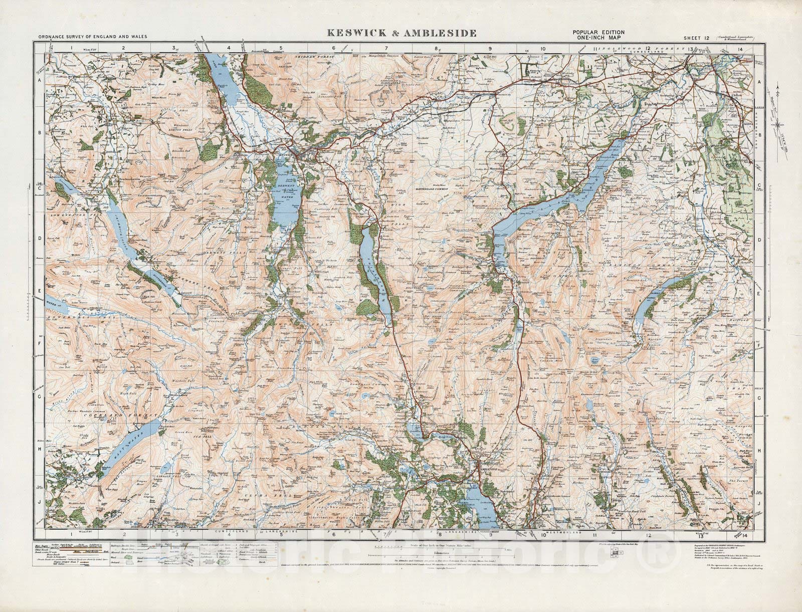 Historic Map : National Atlas - 1921 Sheet 12. Keswick & Ambleside ...
