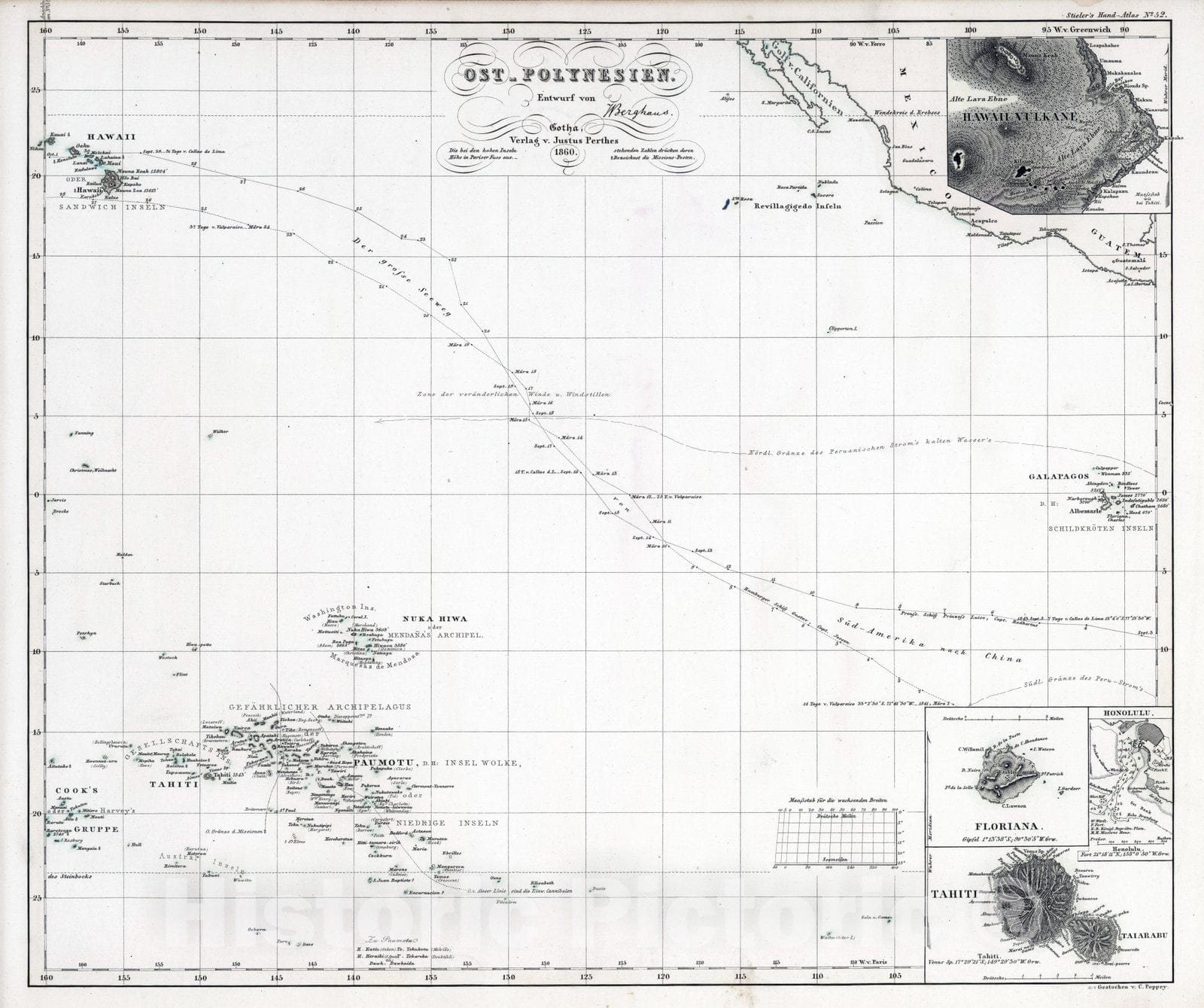 Historic Map : Polynesia, Pacific 1860 Ost-Polynesien. (Eastern Polyne ...