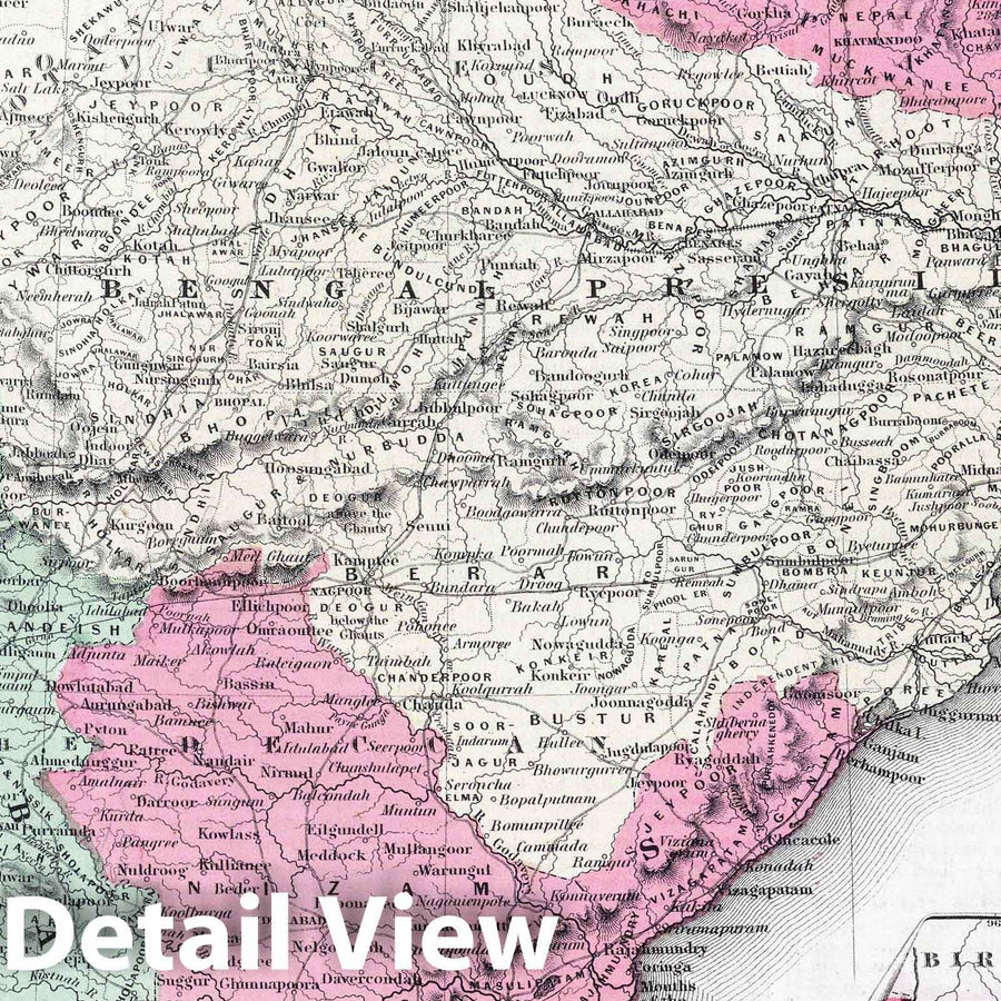 Historic Wall Map : 1865 Hindoostan or British India. - Vintage Wall A ...