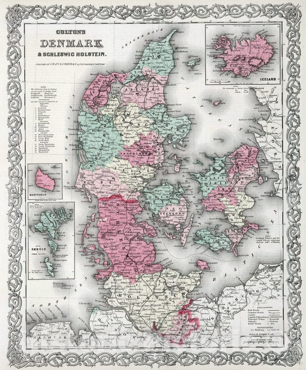 Historic Map : 1869 Denmark. - Vintage Wall Art – Historic Pictoric