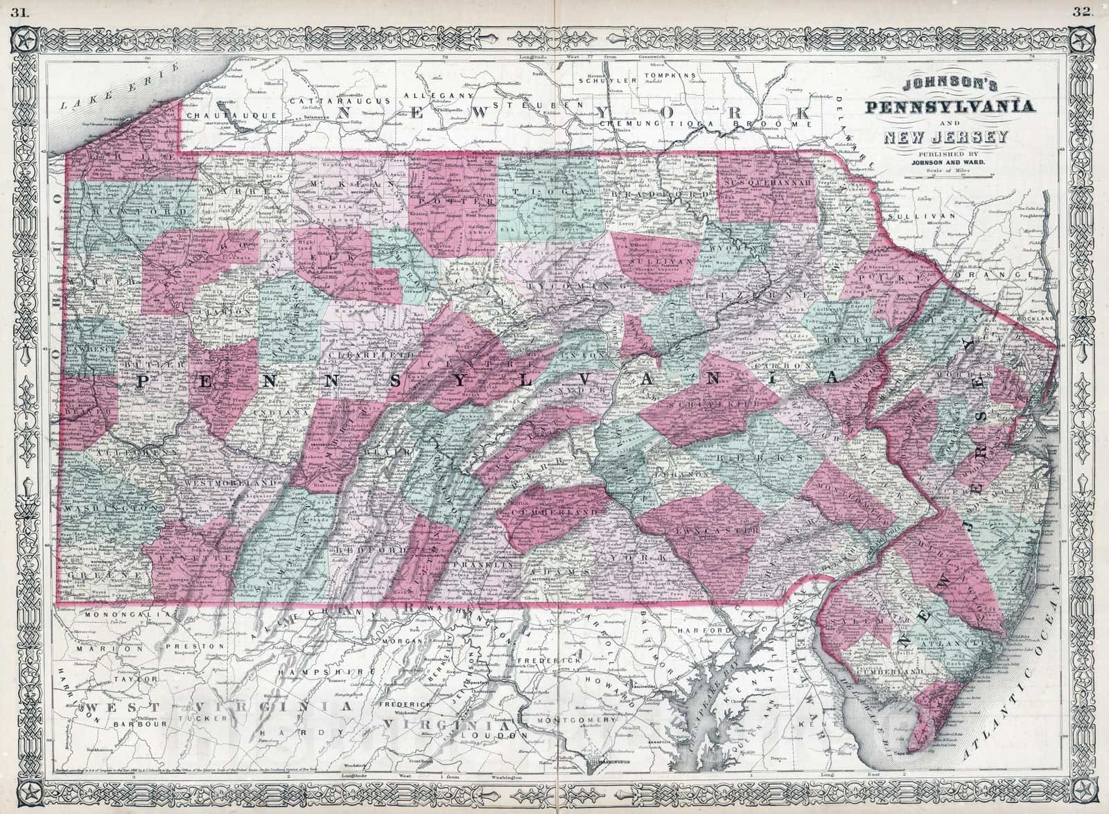 Historic Map : 1864 Pennsylvania And New Jersey. v2 - Vintage Wall Art ...