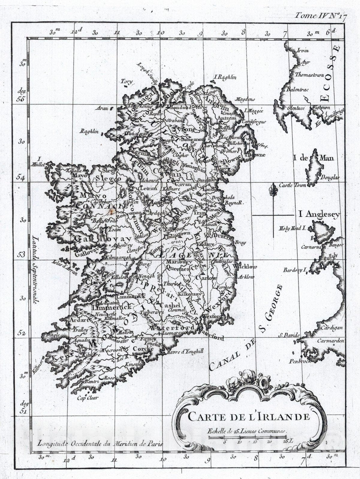 Historic Map : Ireland, , Europe 1764 Carte de L'Irlande , Vintage Wal ...