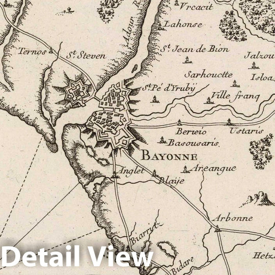 Historic Map : France , Bayonne France, Gascogne 1764 Carte des enviro ...