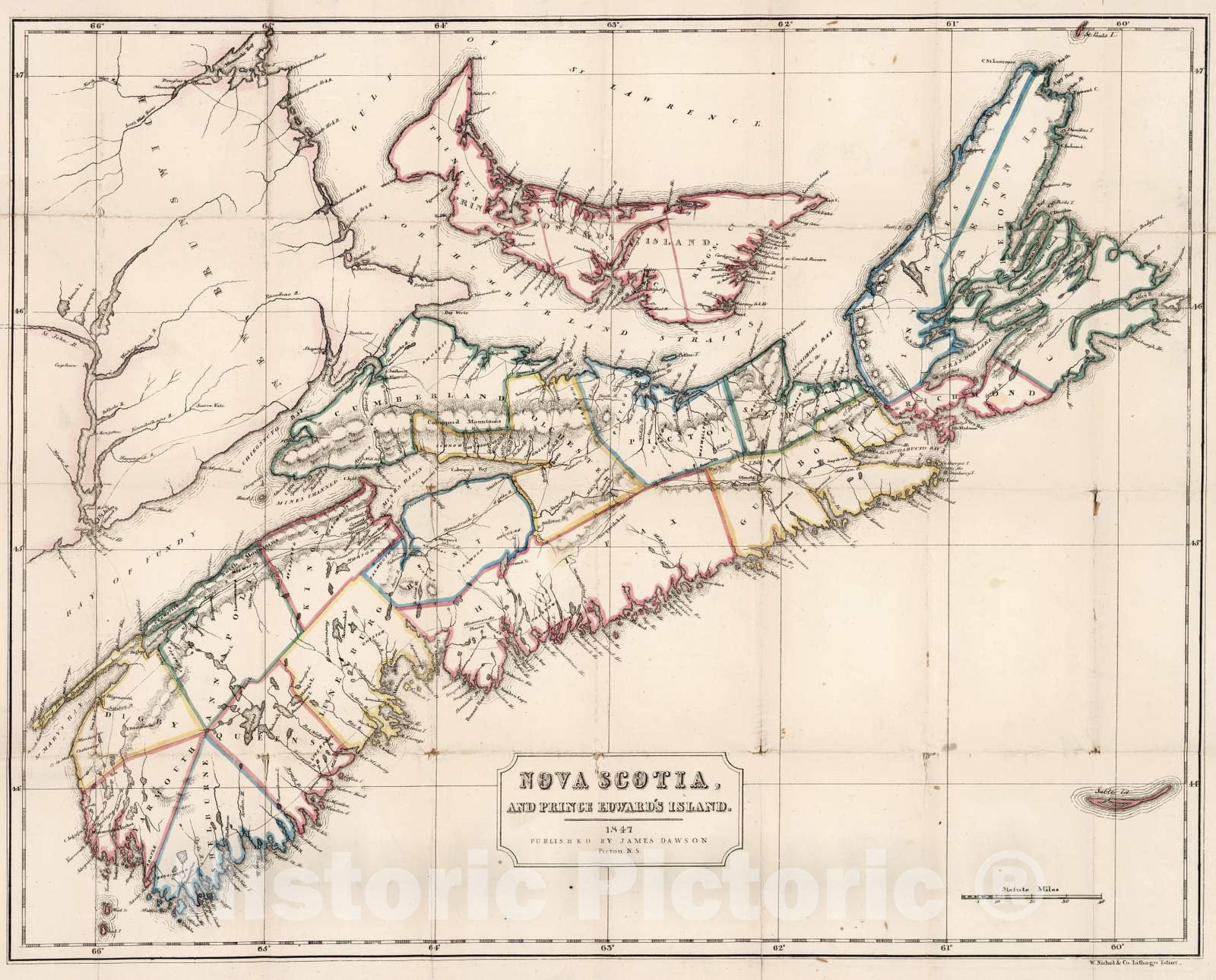Historic Map : 1847 Nova Scotia, and Prince Edward's Island - Vintage ...