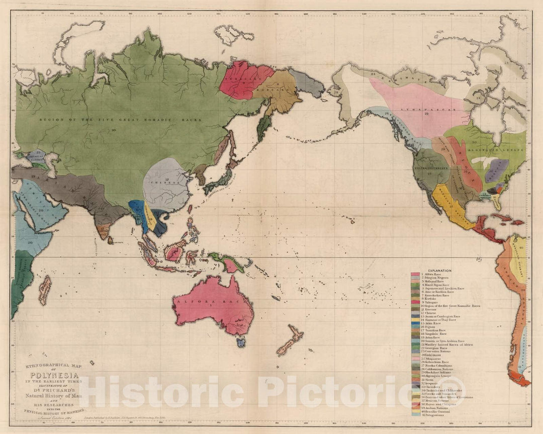 Historic Map : 1861 Ethnographical Map of Polynesia, in The Earliest T ...