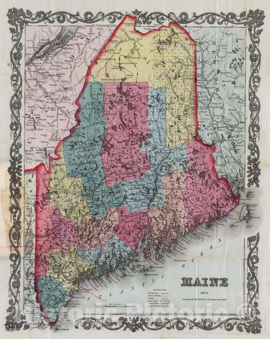 Historic Map : 1853 Maine : Vintage Wall Art – Historic Pictoric