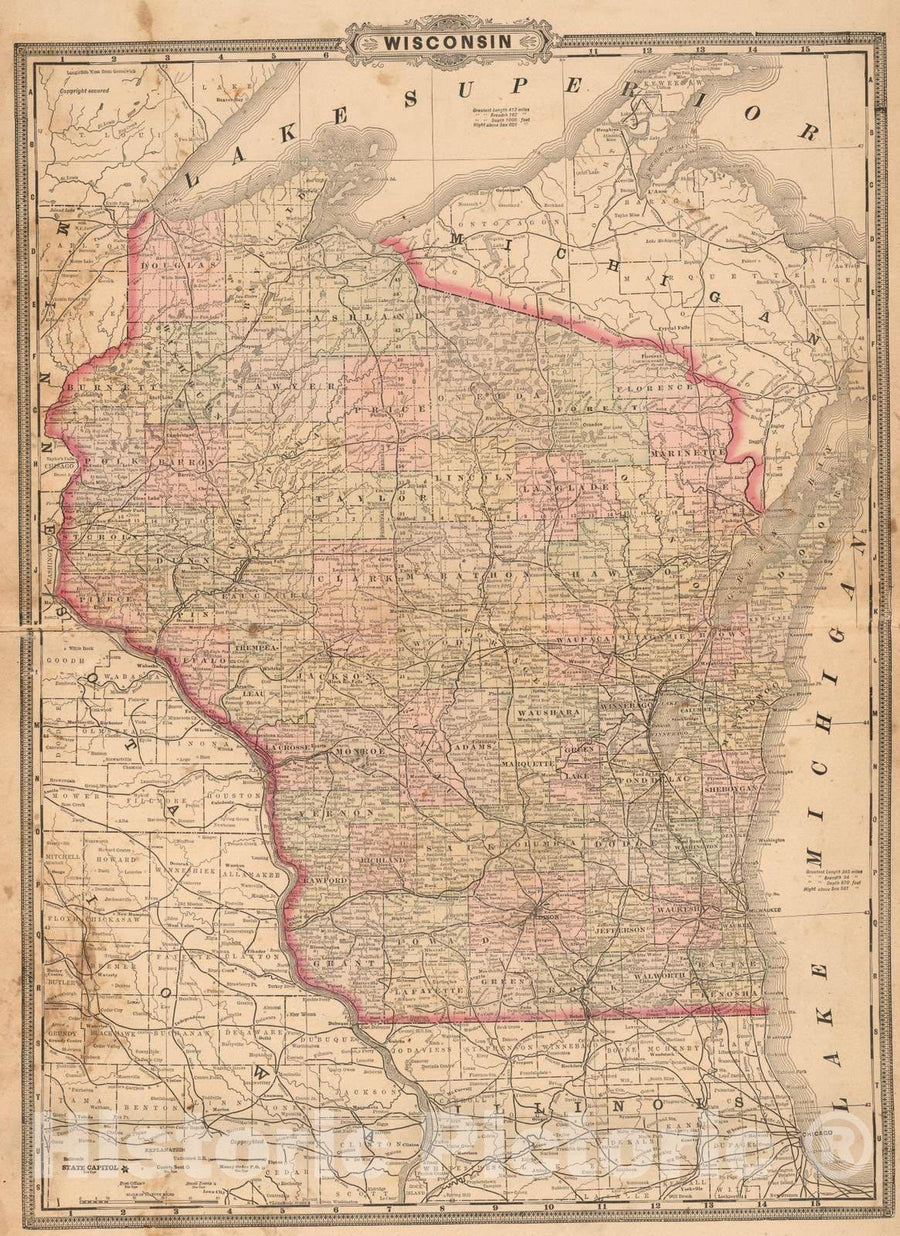 Historic Map : 1890 Wisconsin. - Vintage Wall Art – Historic Pictoric