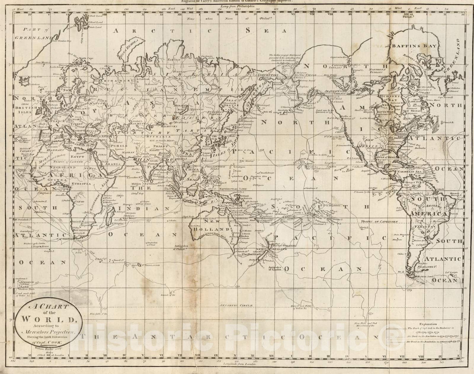 Historic Map : 1795 A Chart of The World According to Mercators Projec ...