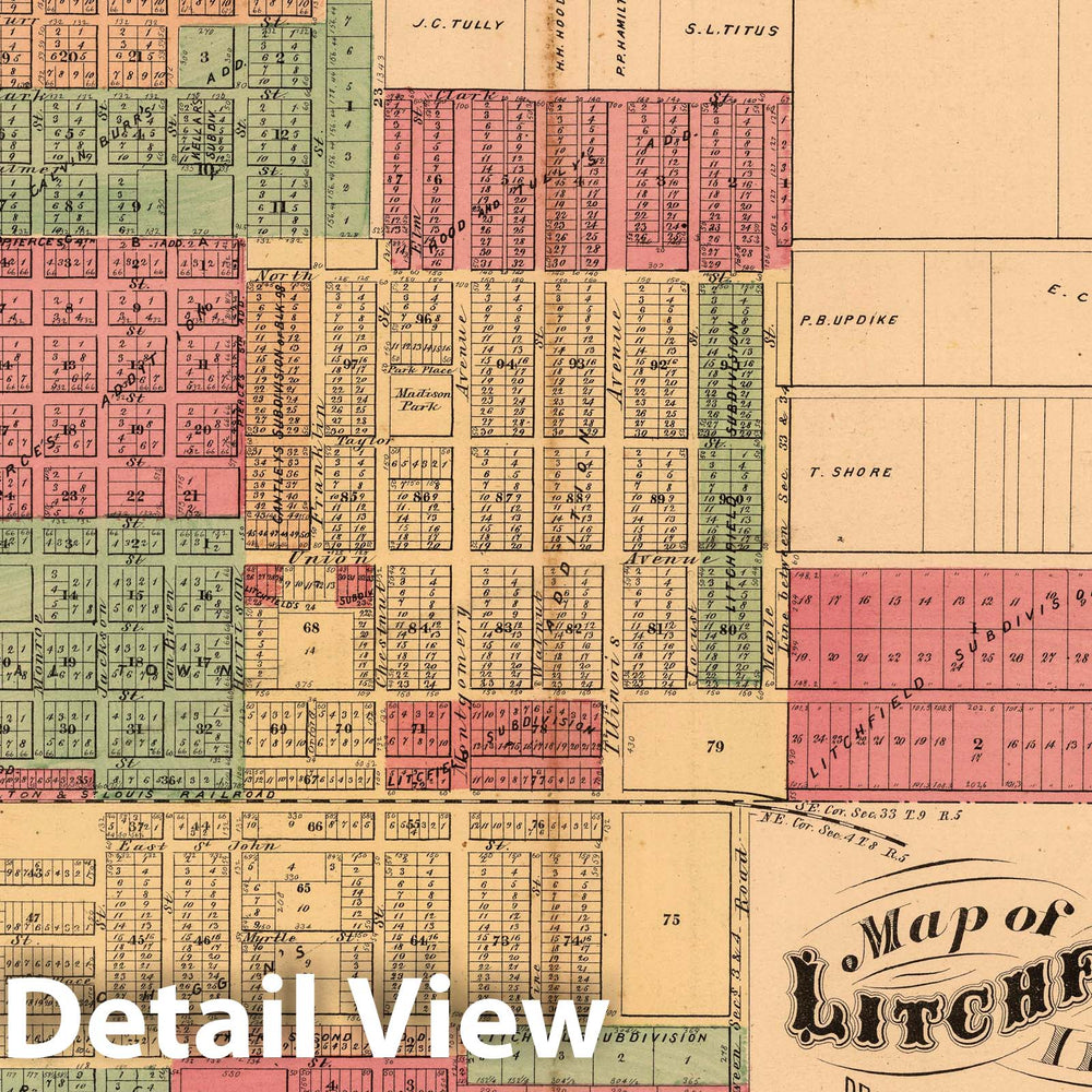 Historic Wall Map : 1874 Litchfield, Illinois. - Vintage Wall Art ...