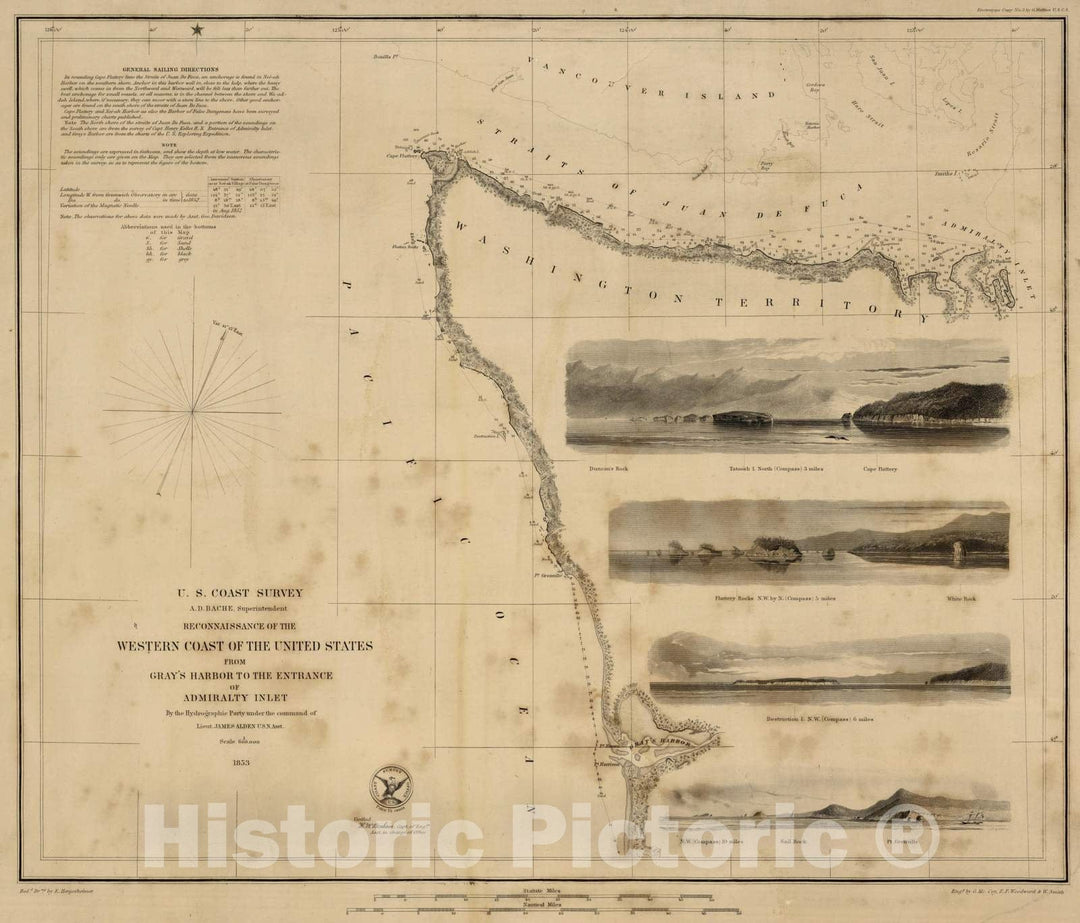 Historic Map : 1853 Western Coast of The United States - Vintage Wall ...