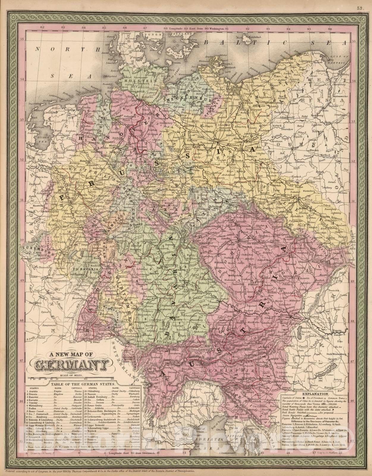 Historic Map : 1853 A New Map of Germany - Vintage Wall Art – Historic ...