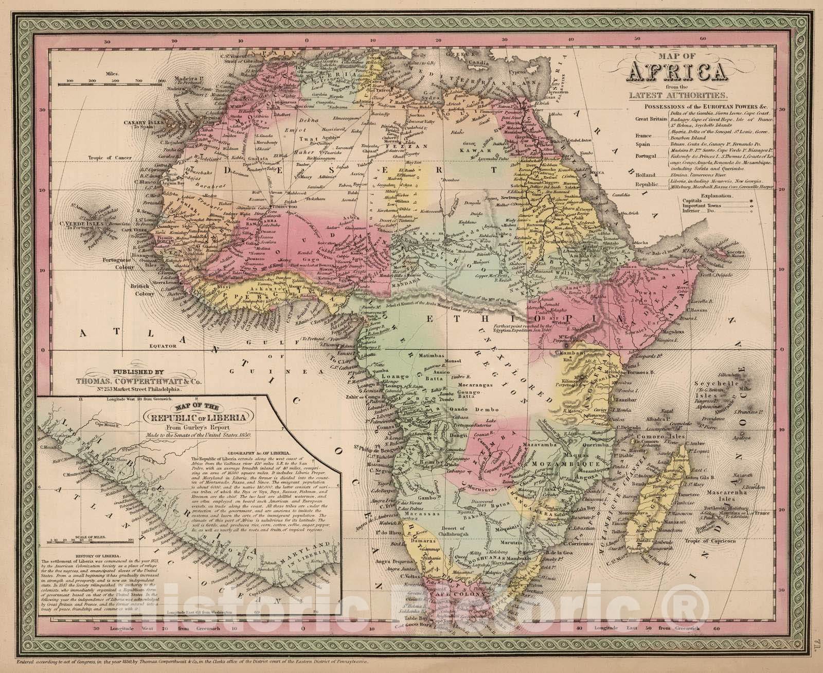 Historic Map : 1853 Map of Africa from The Latest Authorities - Vintag ...