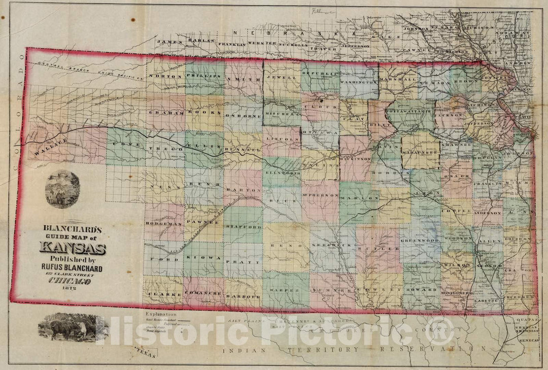 Historic Map : 1872 Guide Map of Kansas - Vintage Wall Art – Historic ...