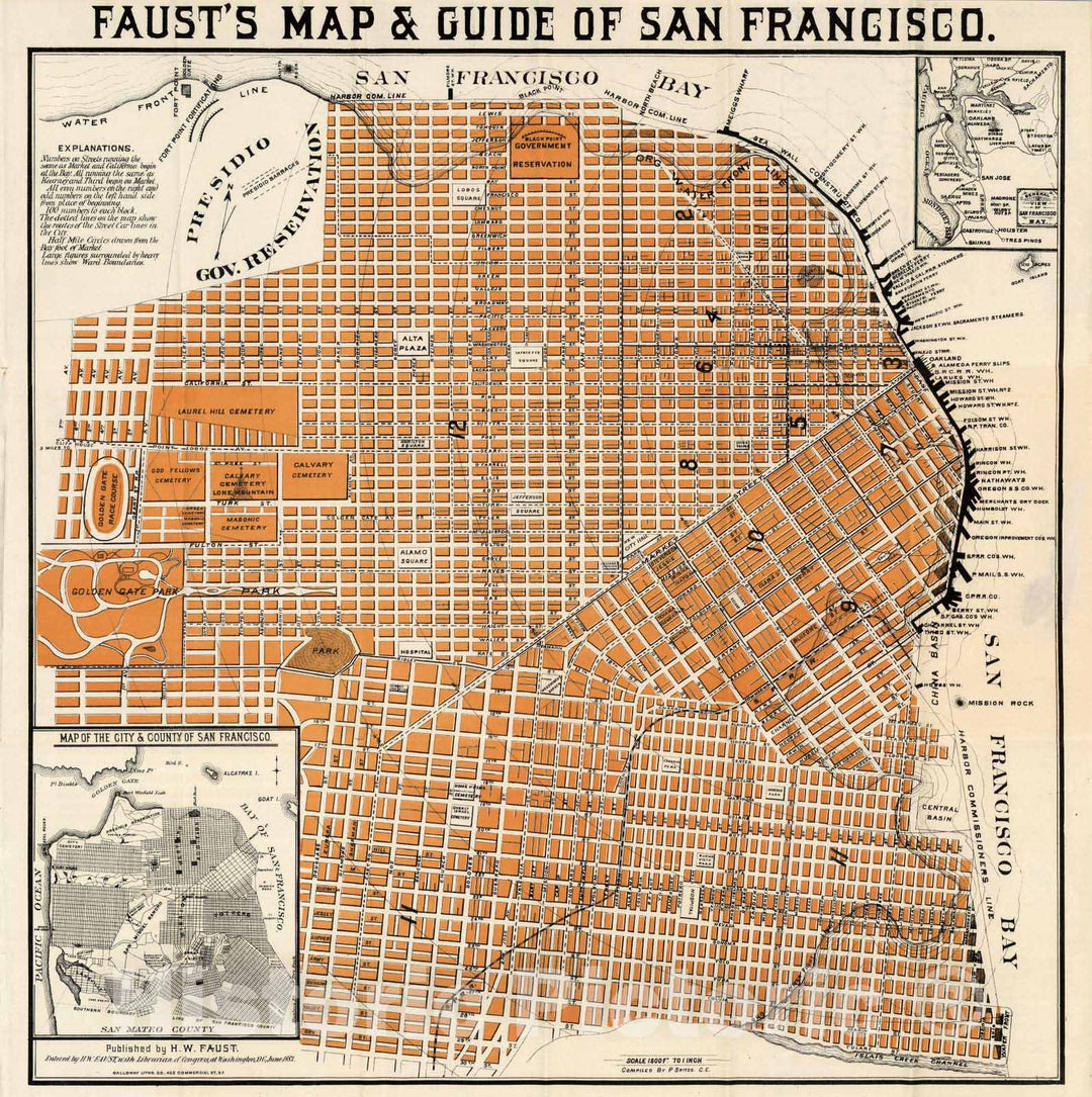 Historic Map : Guide Book - 1882 Faust's Map & Guide of San Francisco ...
