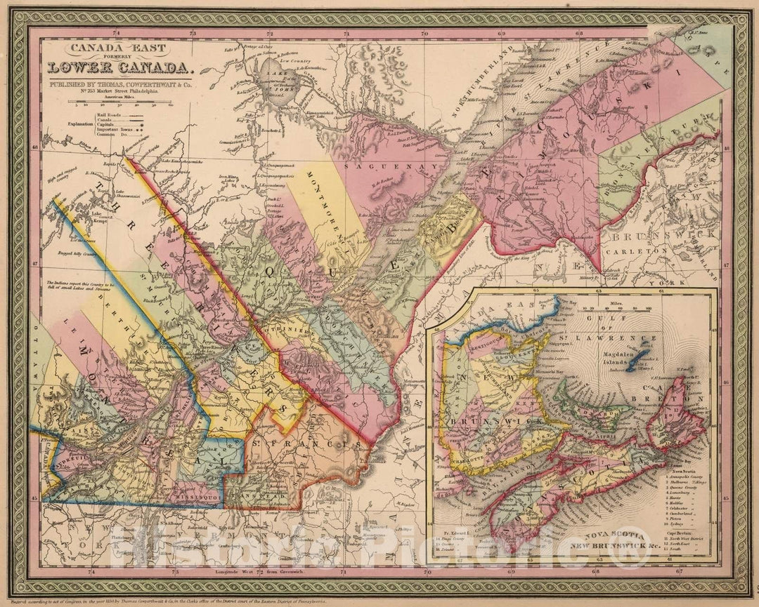 Historic Map : 1853 Canada East, Formerly Lower Canada - Vintage Wall ...