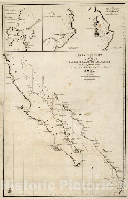 Historic Map : Mexico, Baja California, 1825 Carta Esferica de las Cos ...