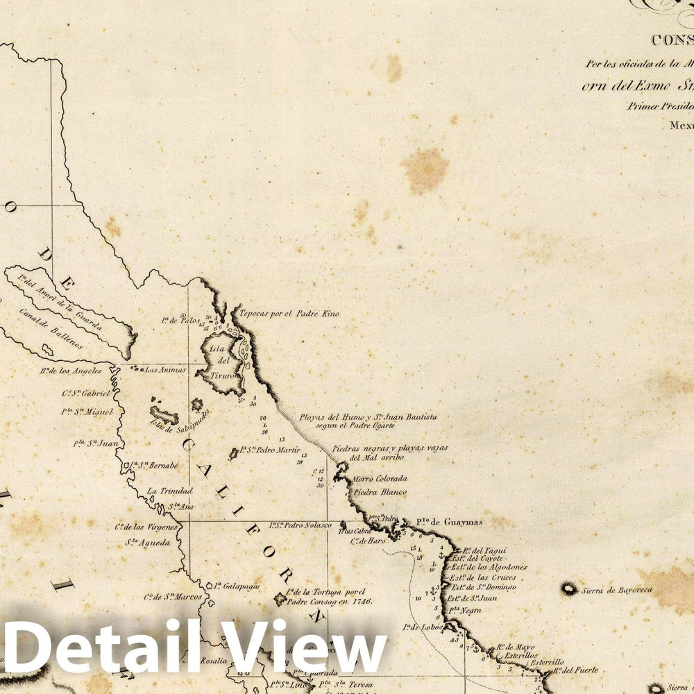 Historic Map : Mexico, Baja California, 1825 Carta Esferica de las Cos ...