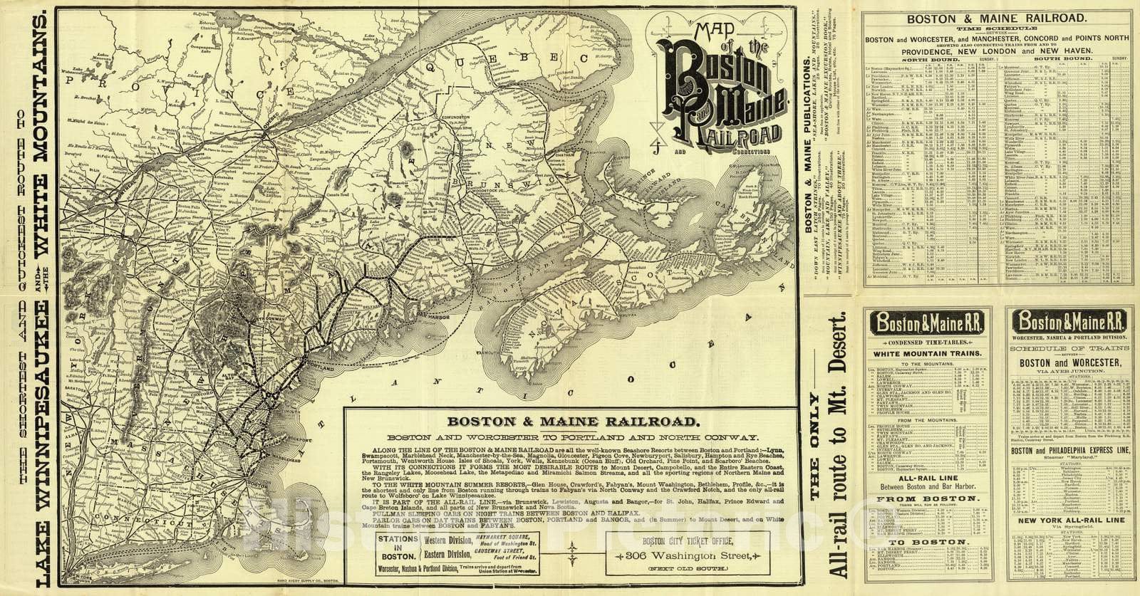Historic Map : Timetable Map - 1888 Map Boston & Maine Railroad. - Vin ...