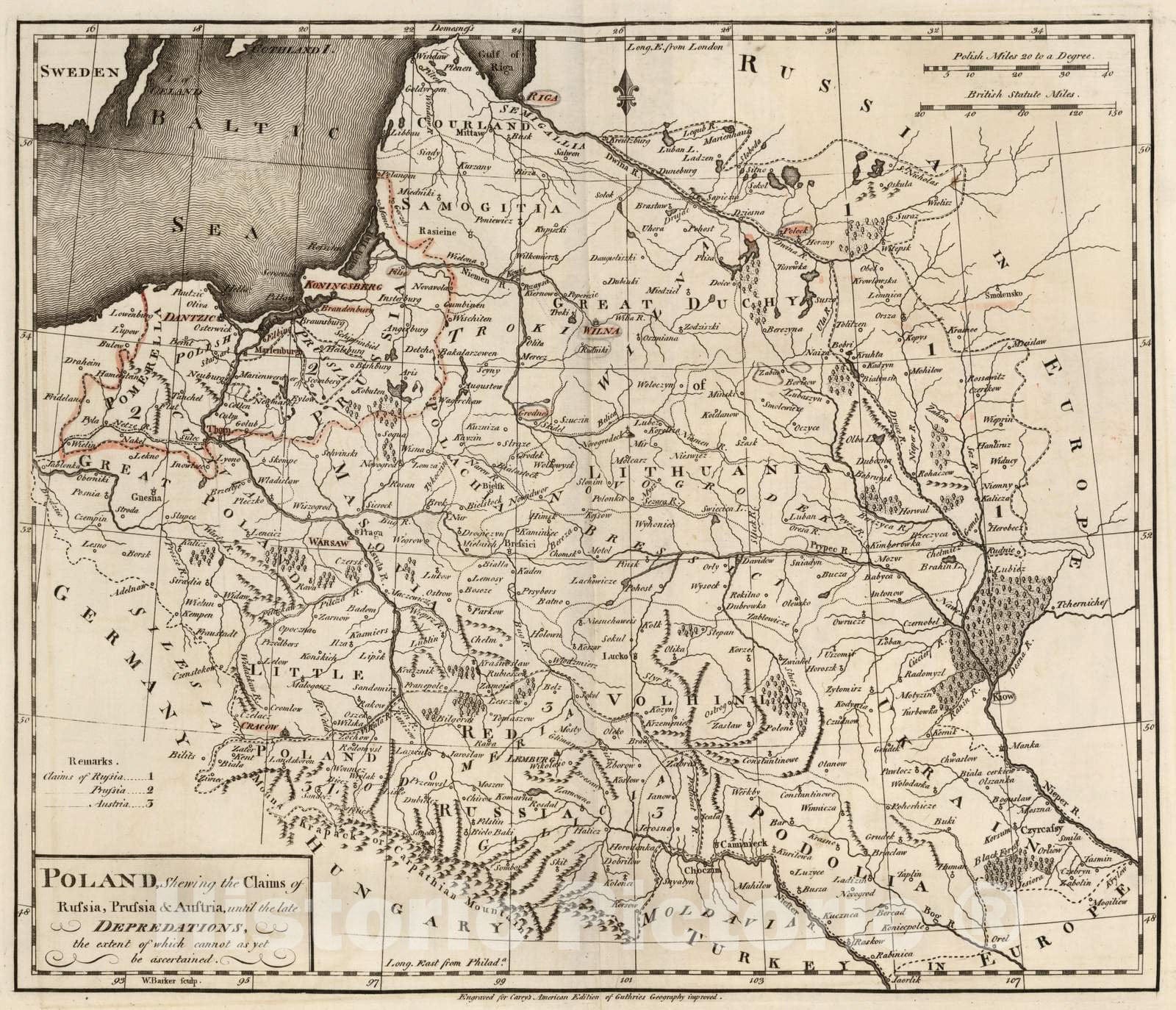 Historic Map : 1795 Poland, Shewing The Claims of Russia, Prussia & Au ...
