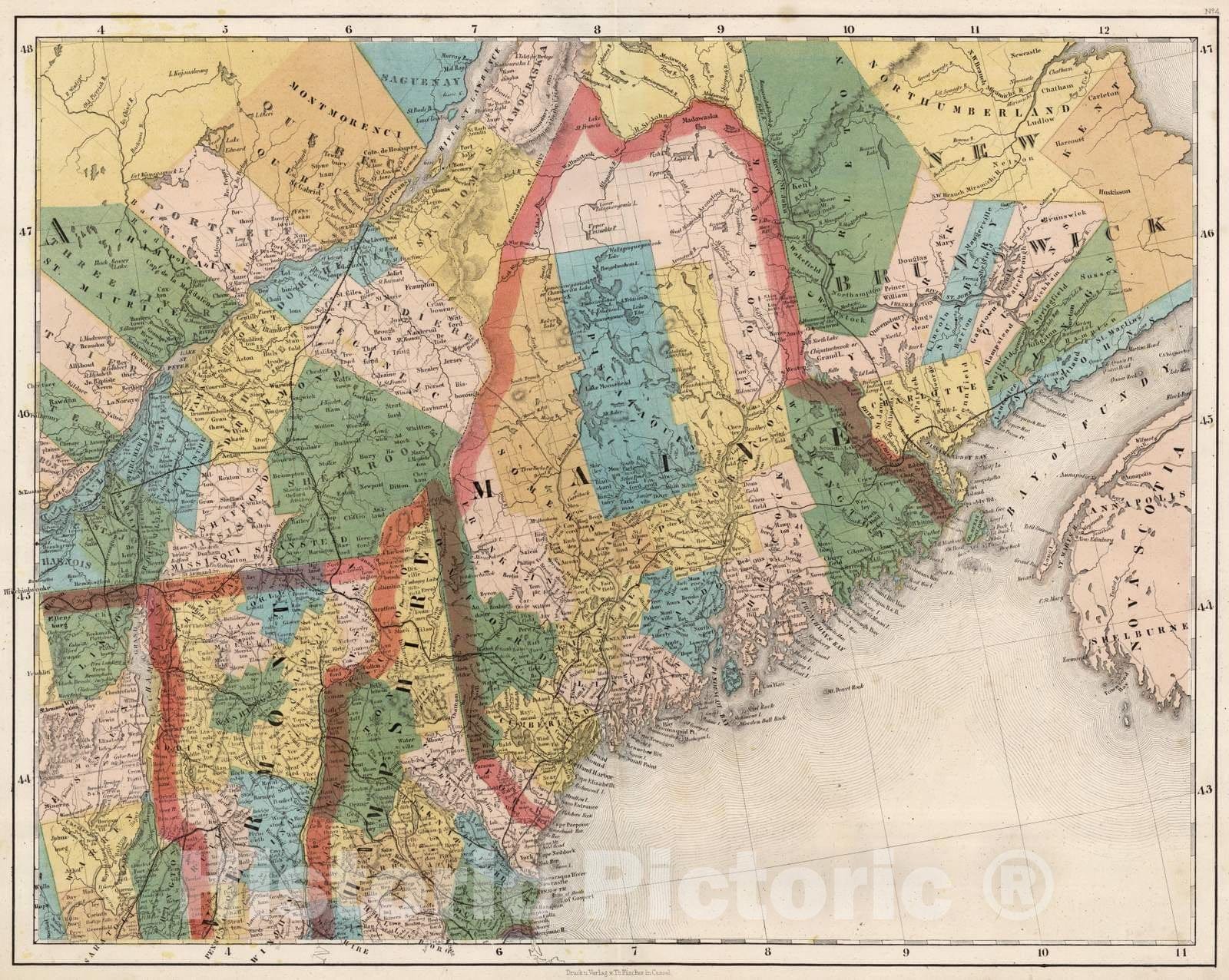 Historic Map : National Atlas - 1852 Quebec, New Brunswick, Maine, Ver ...