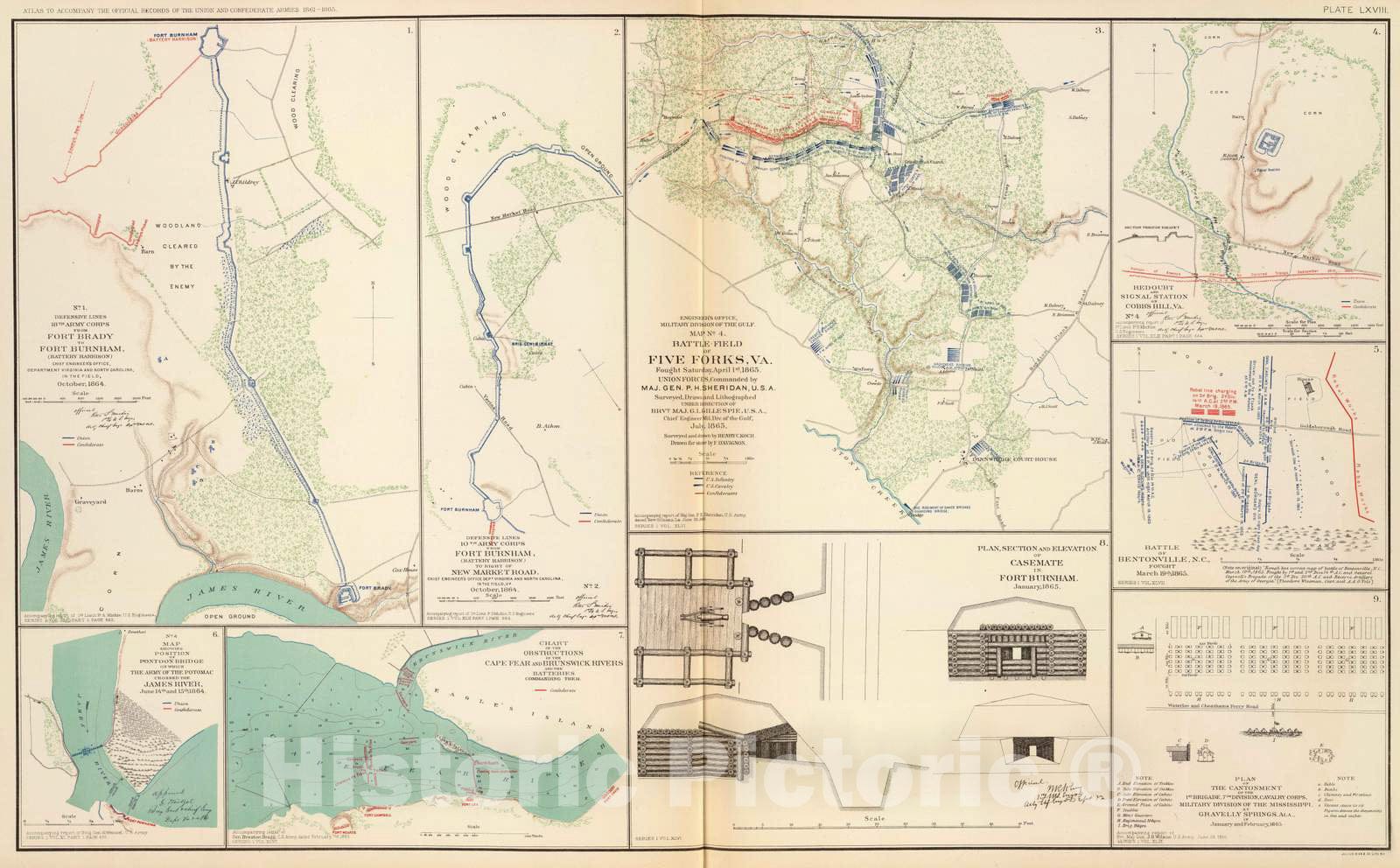 Historic Map : Military Atlas - 1895 Ft. Brady-Ft. Burnham; Five Forks ...