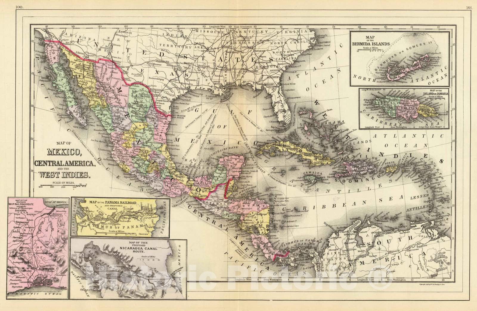 Historic Wall Map : 1890 Mexico, Central America, West Indies. - Vinta ...