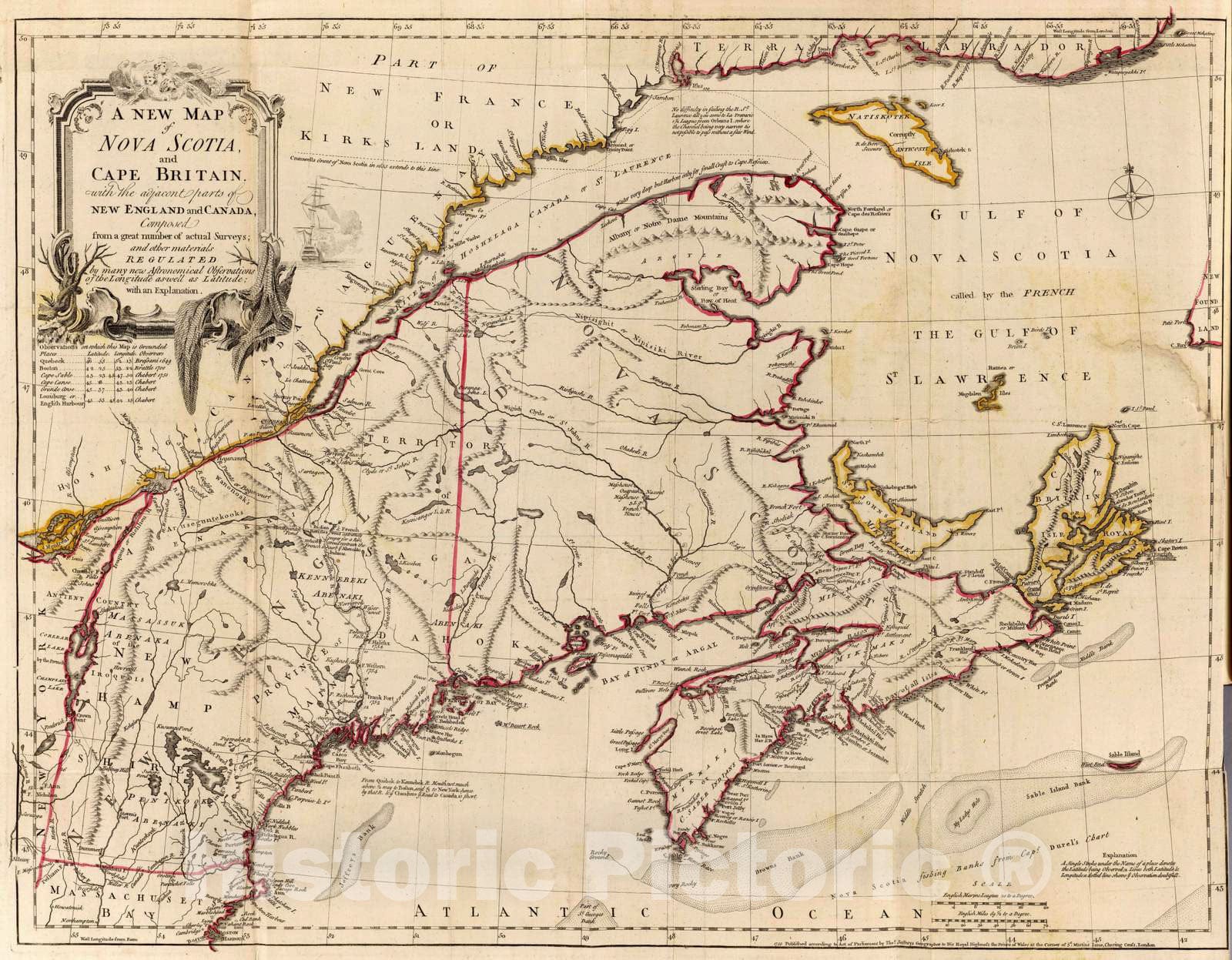 Historic Map : Geography Book - 1755 Nova Scotia, Cape Britain. - Vint ...