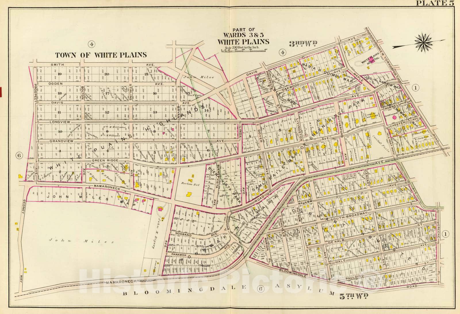 Historic Map : 1910 White Plains wards 3, 5. - Vintage Wall Art ...