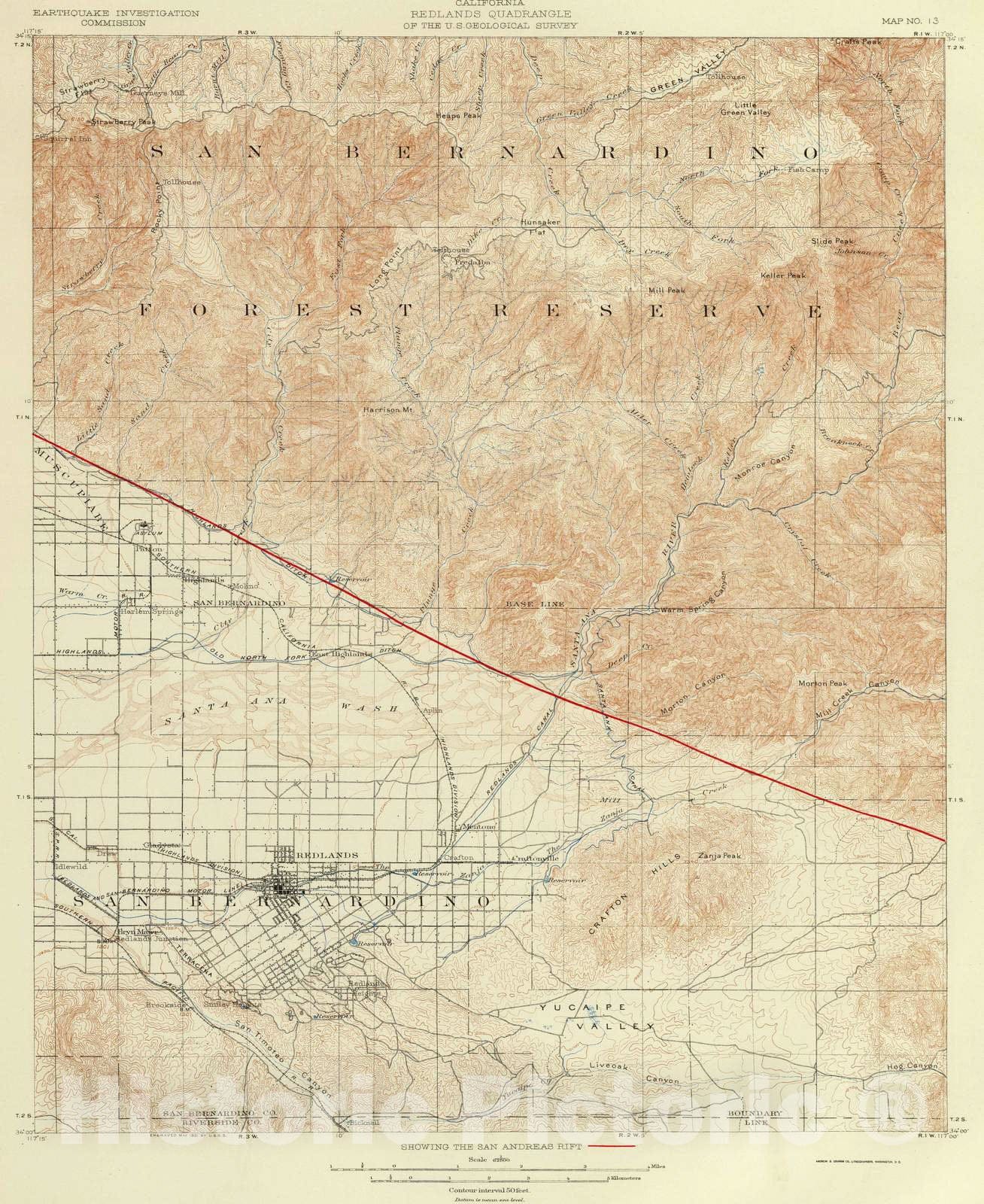 Historic Map : 1908 Redlands Quadrangle Showing San Andreas Rift. - Vi ...