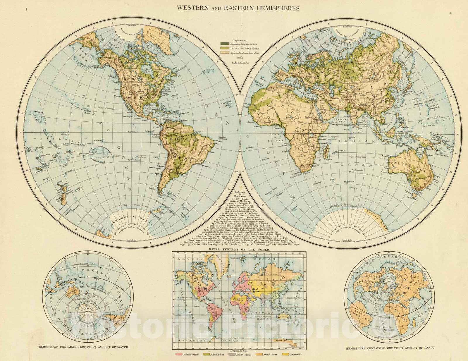 Historic Map : 1895 W, E. Hemispheres. - Vintage Wall Art – Historic ...