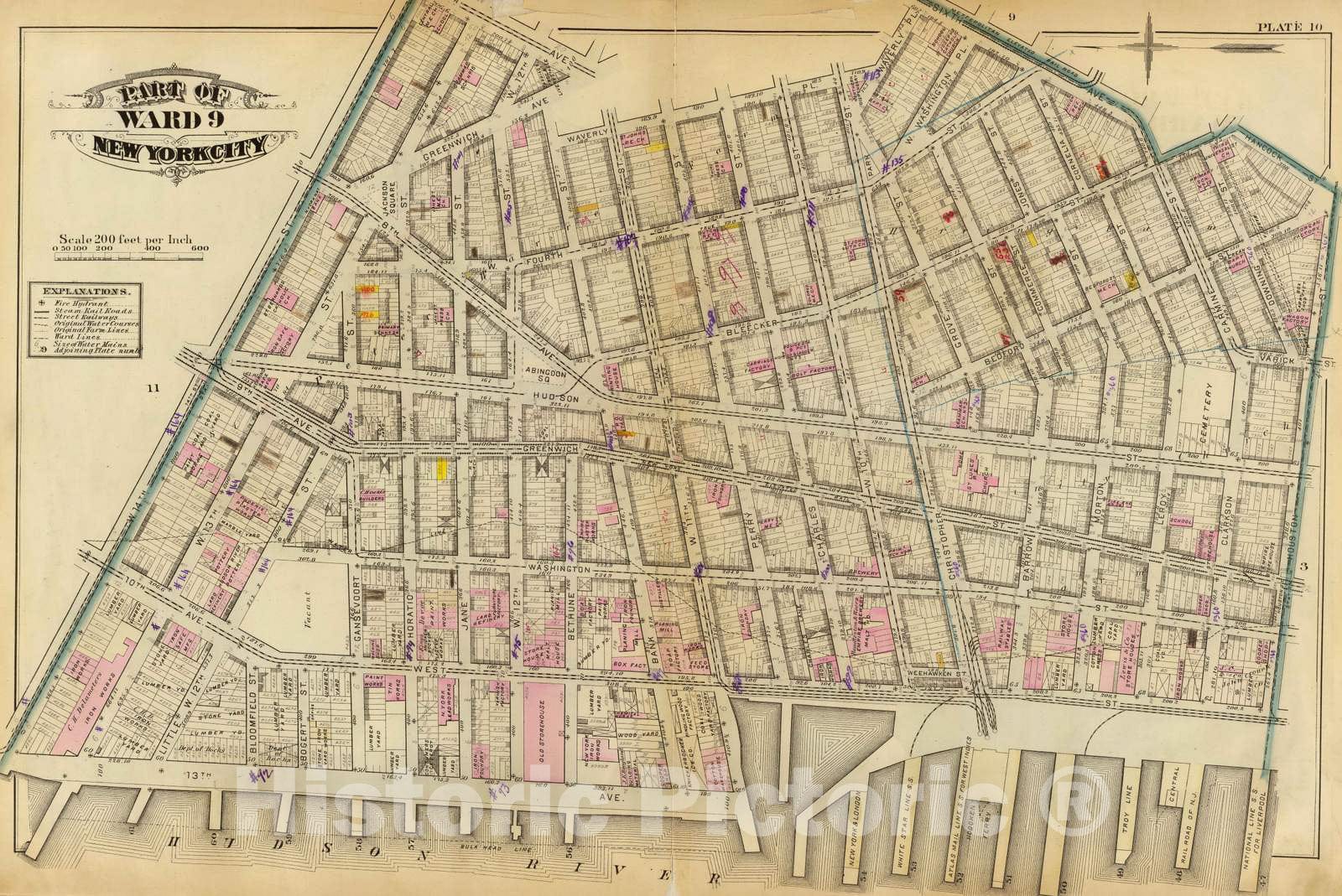 Historic Map : City Atlas - 1879 10. Ward 9. - Vintage Wall Art ...