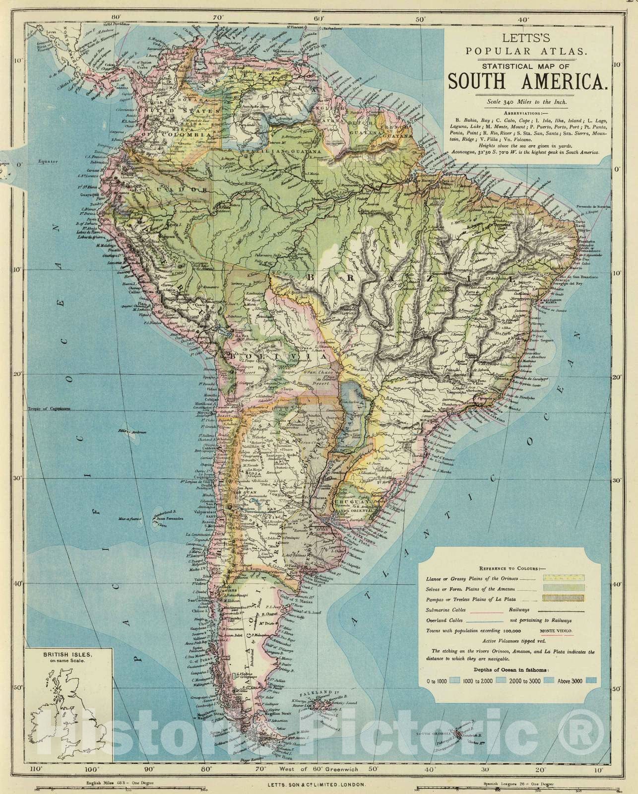 Historic Map : 1883 South America. - Vintage Wall Art – Historic Pictoric