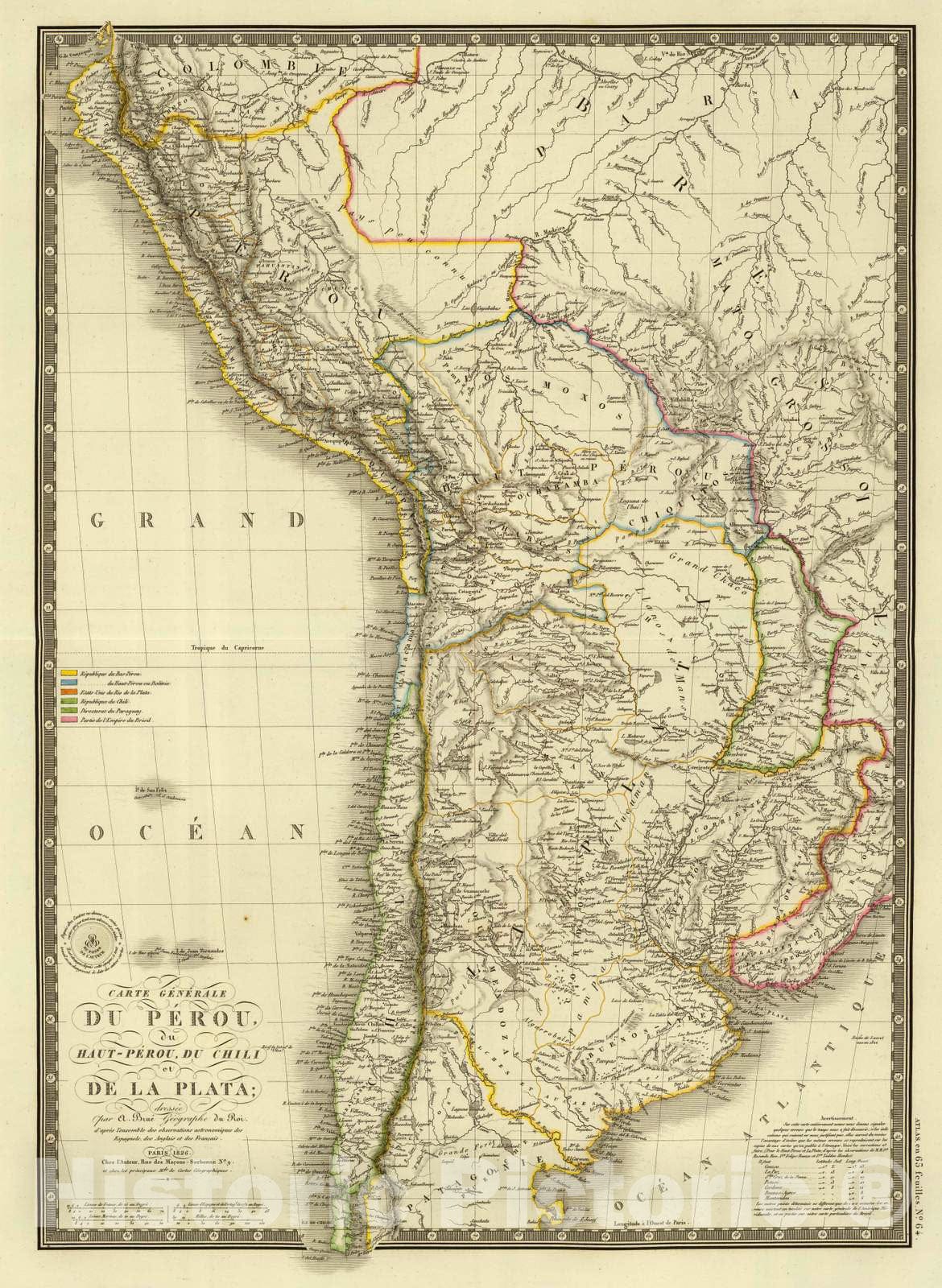 Historic Map : Argentina; Peru, , South America 1826 Perou, Haut-Perou ...