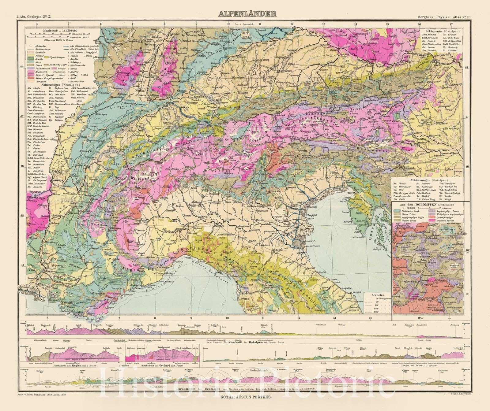 Historic Map : Alps, Europe 1892 Alpenlander. , Vintage Wall Art ...