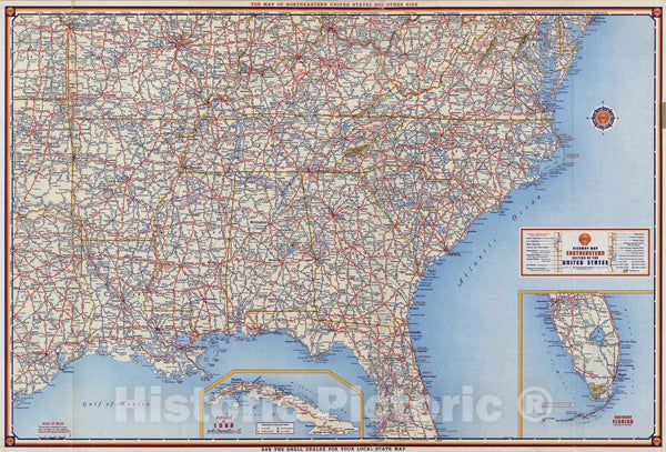 Historic Map : National Atlas - 1951 Shell Highway Map Southeastern Se ...